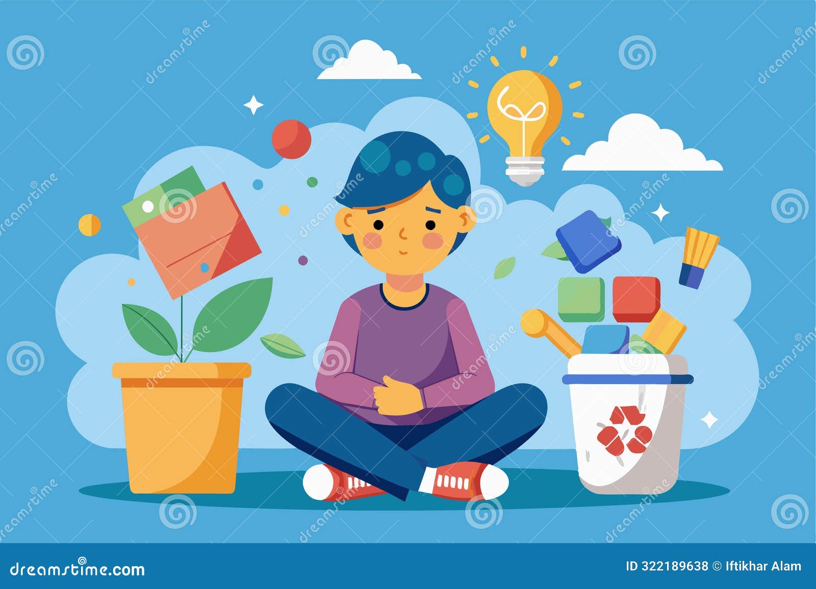 A Cartoon Illustration Depicting a Person Sorting Thoughts in a ...