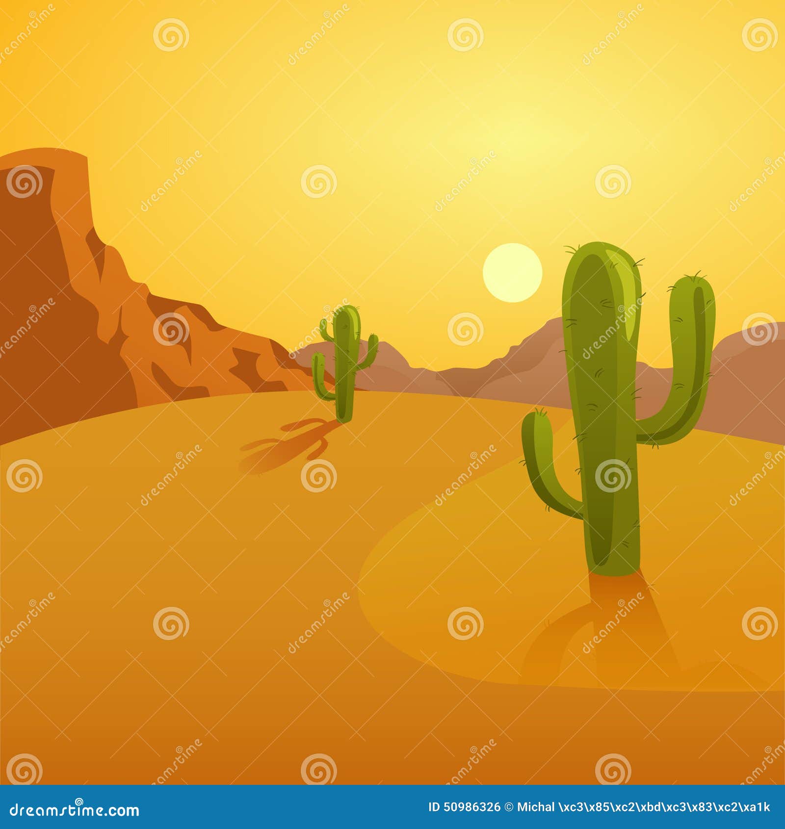 Desert Background Vector With Mountains And Cactuses | CartoonDealer ...