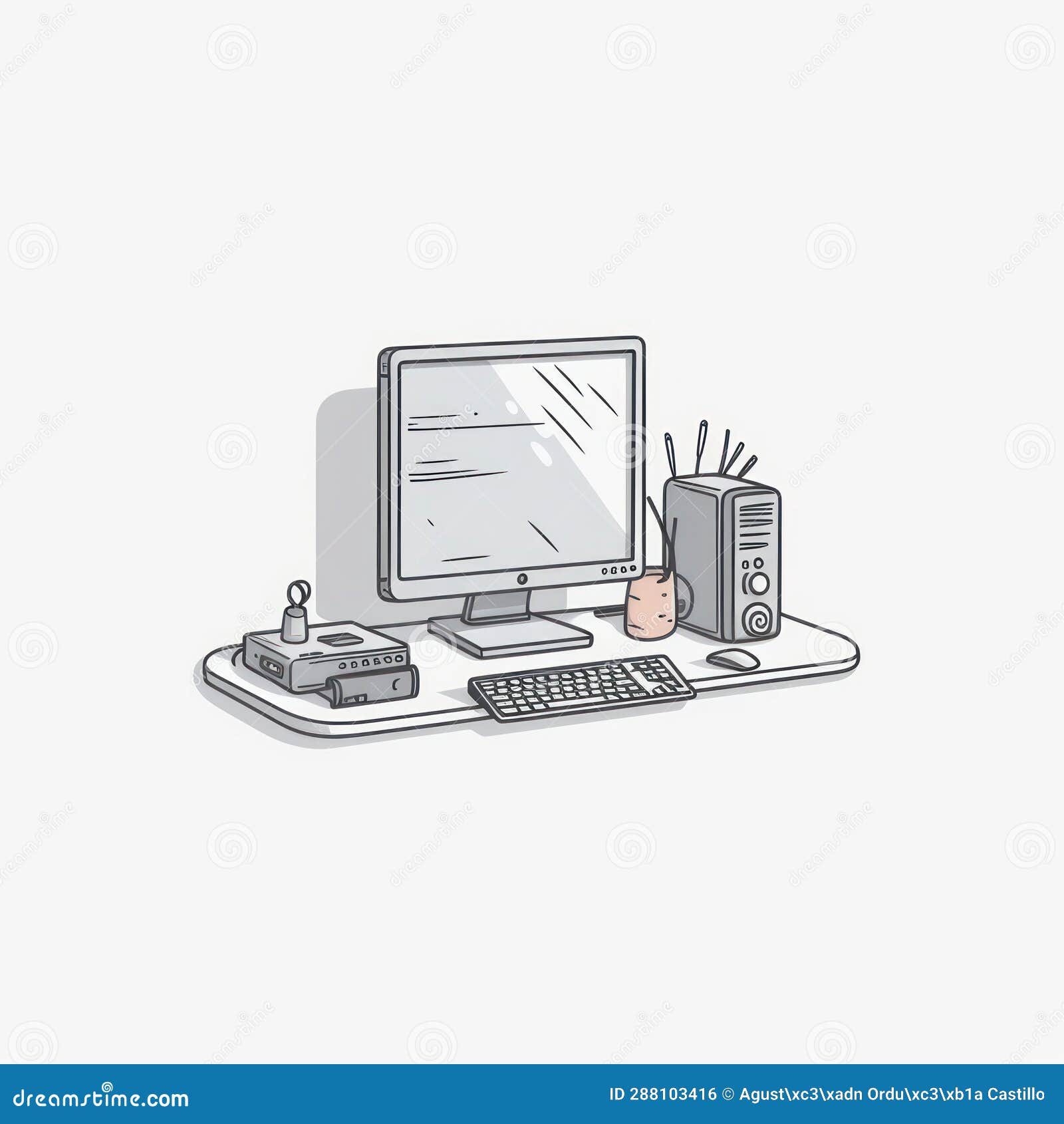 A Cartoon Illustration of a Desktop Computer. Generative AI. Stock ...