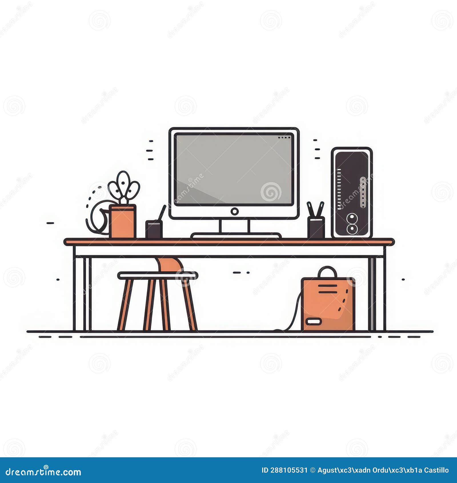 A Cartoon Illustration of a Desktop Computer. Generative AI. Stock ...