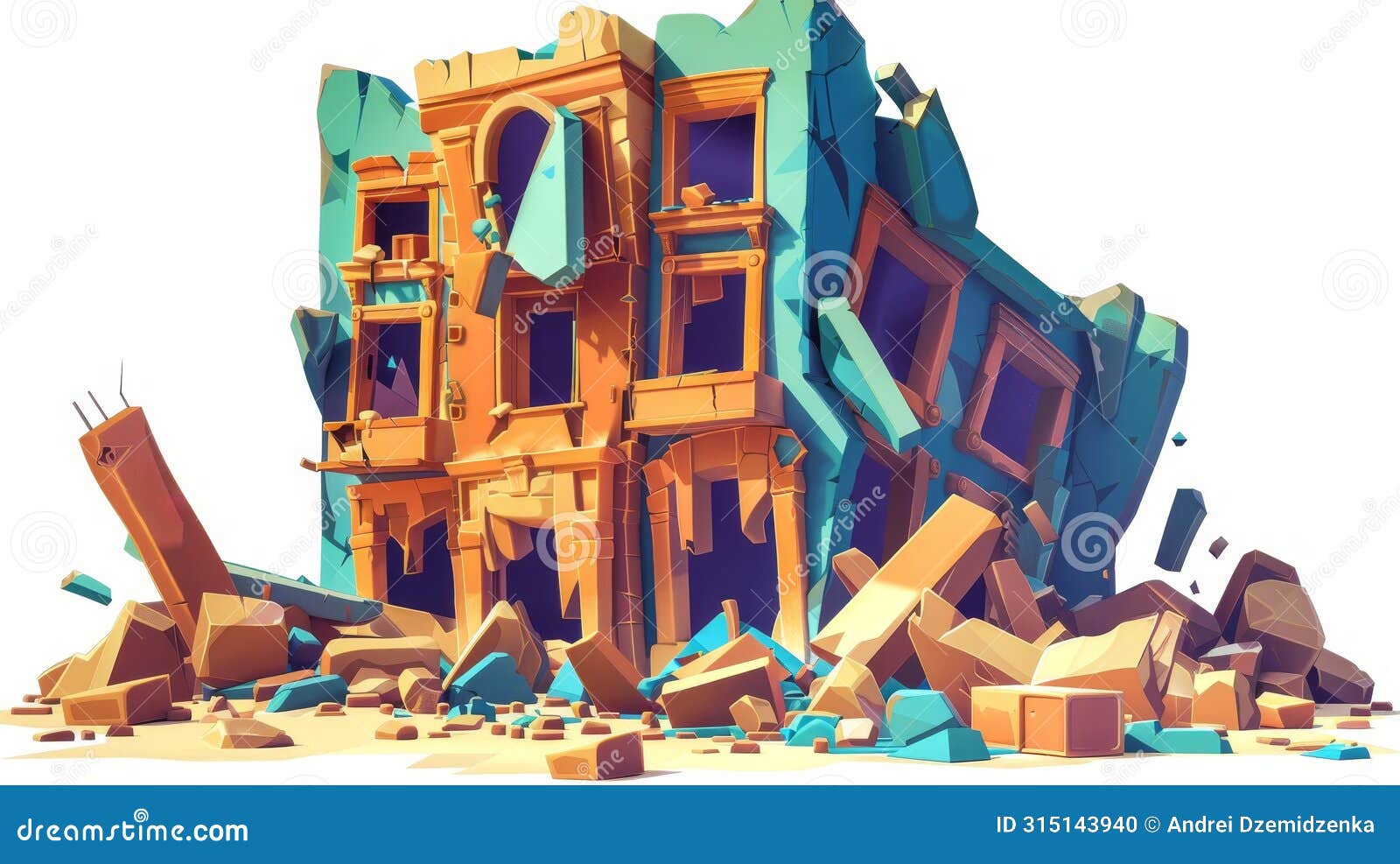 Cartoon Illustration of a Destroyed Building or Damaged Structure after ...