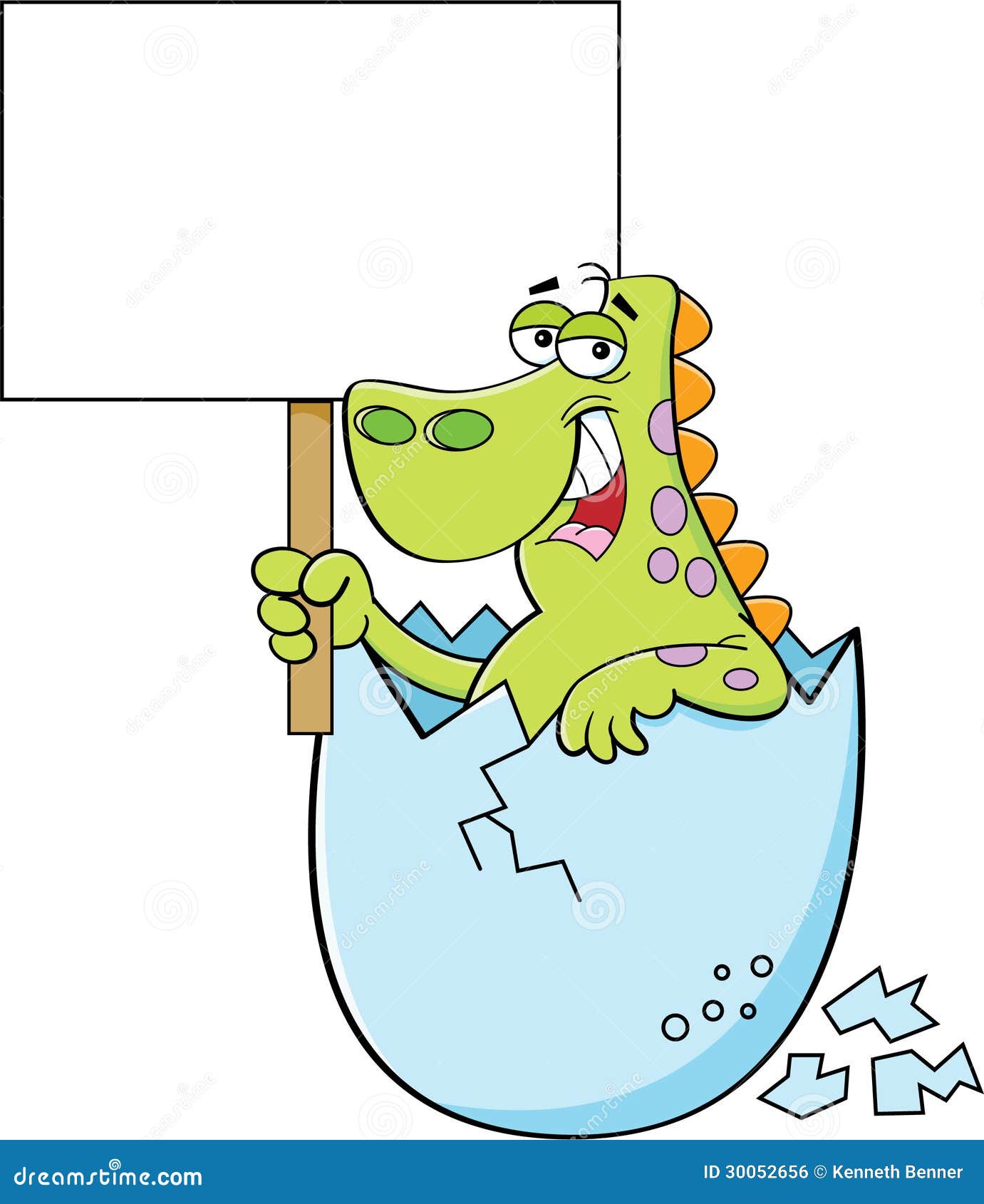 Cartoon Hatching Dinosaur Holding a Sign Stock Illustration ...