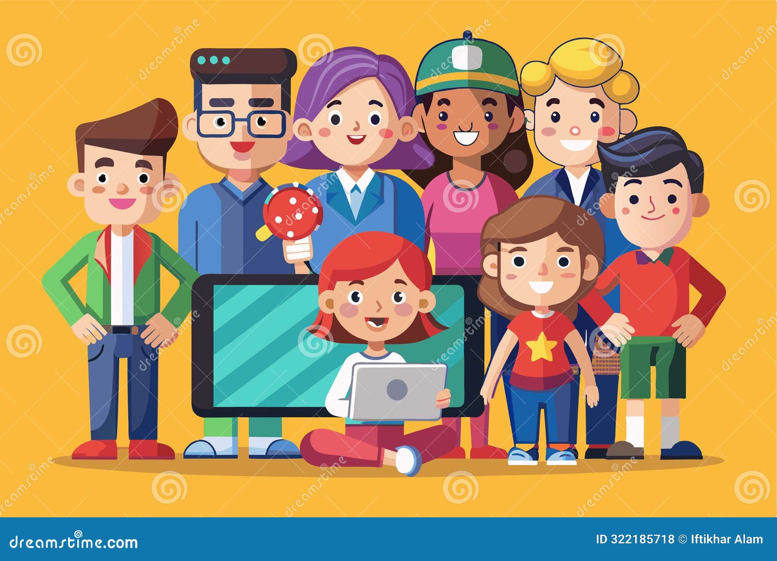 A Cartoon Illustration of a Diverse Group of People on a Video Call ...