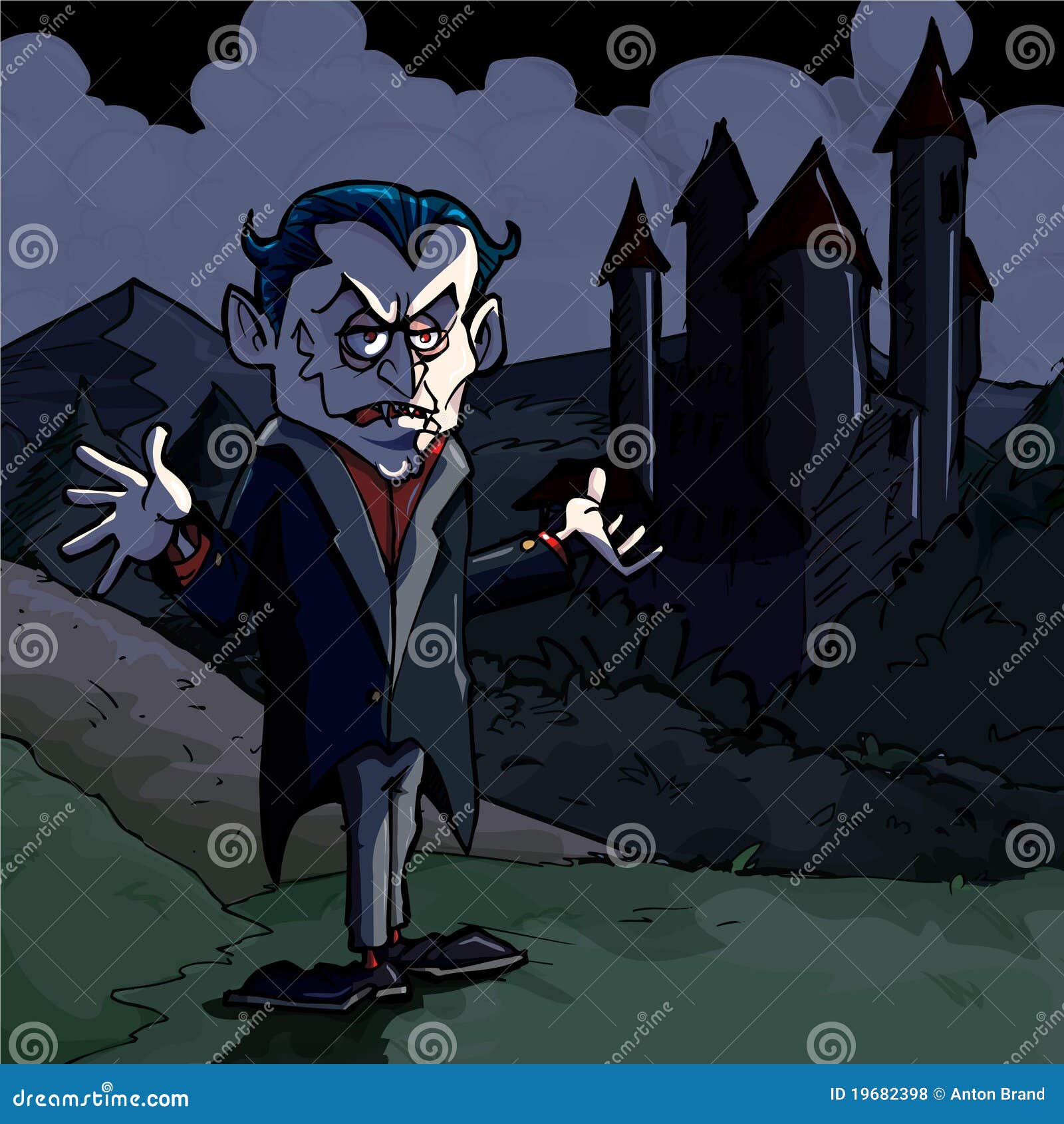 Cartoon Illustration Of Dracula And Castle | CartoonDealer.com #19682398