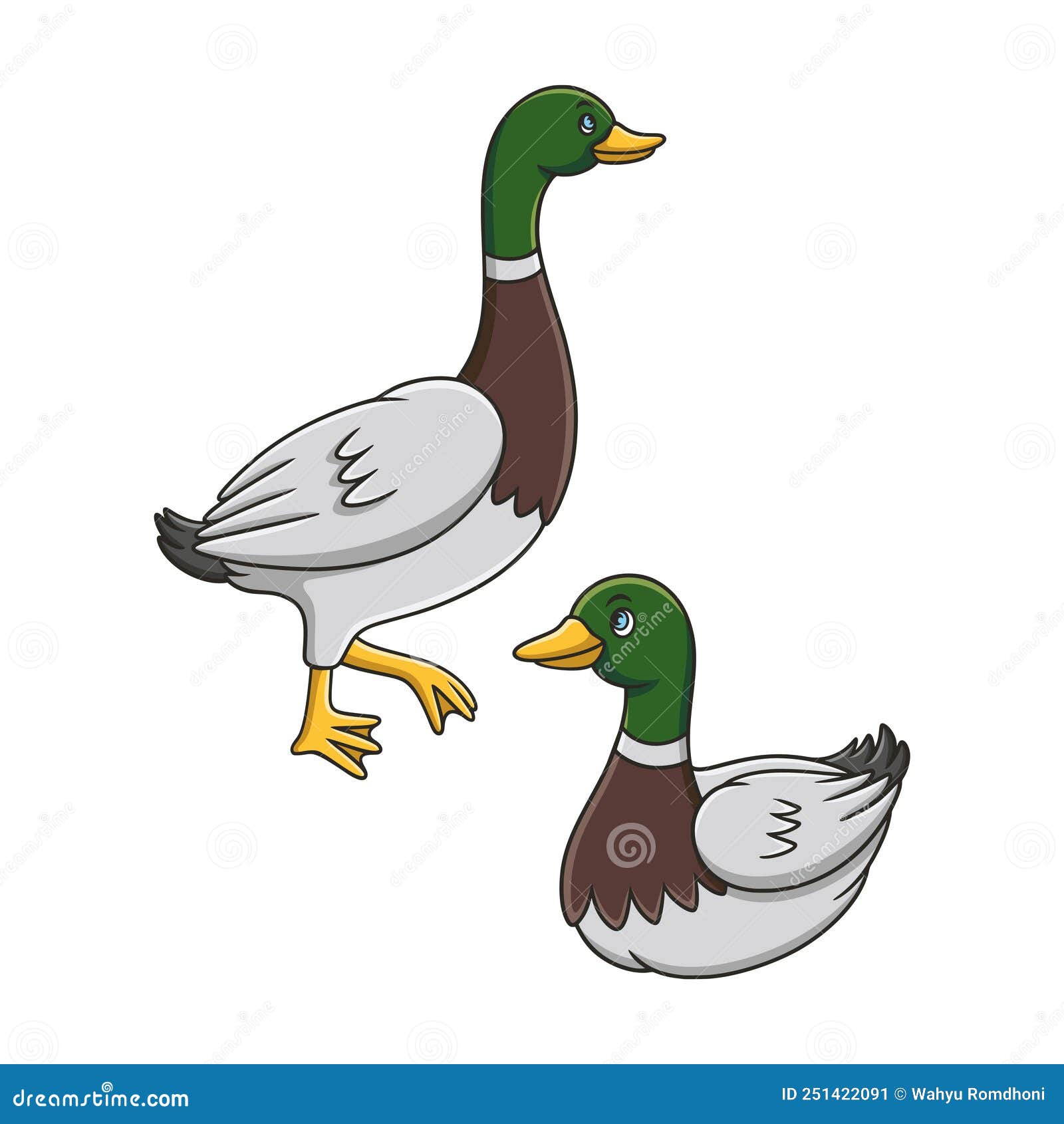 Cartoon Illustration the Duck is Walking by the River Stock ...