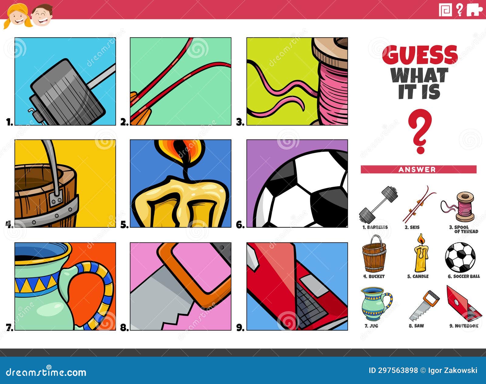 Guess the Objects Cartoon Educational Activity Stock Vector ...