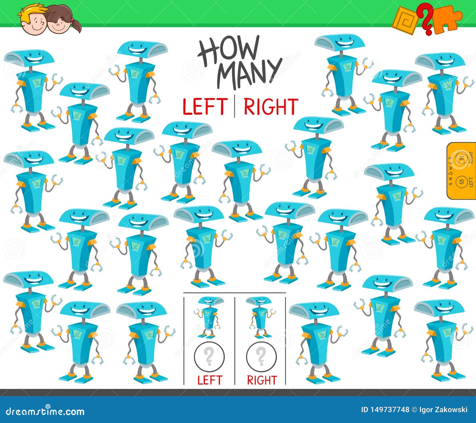 Counting Left and Right Pictures of Cartoon Robot Stock Vector ...