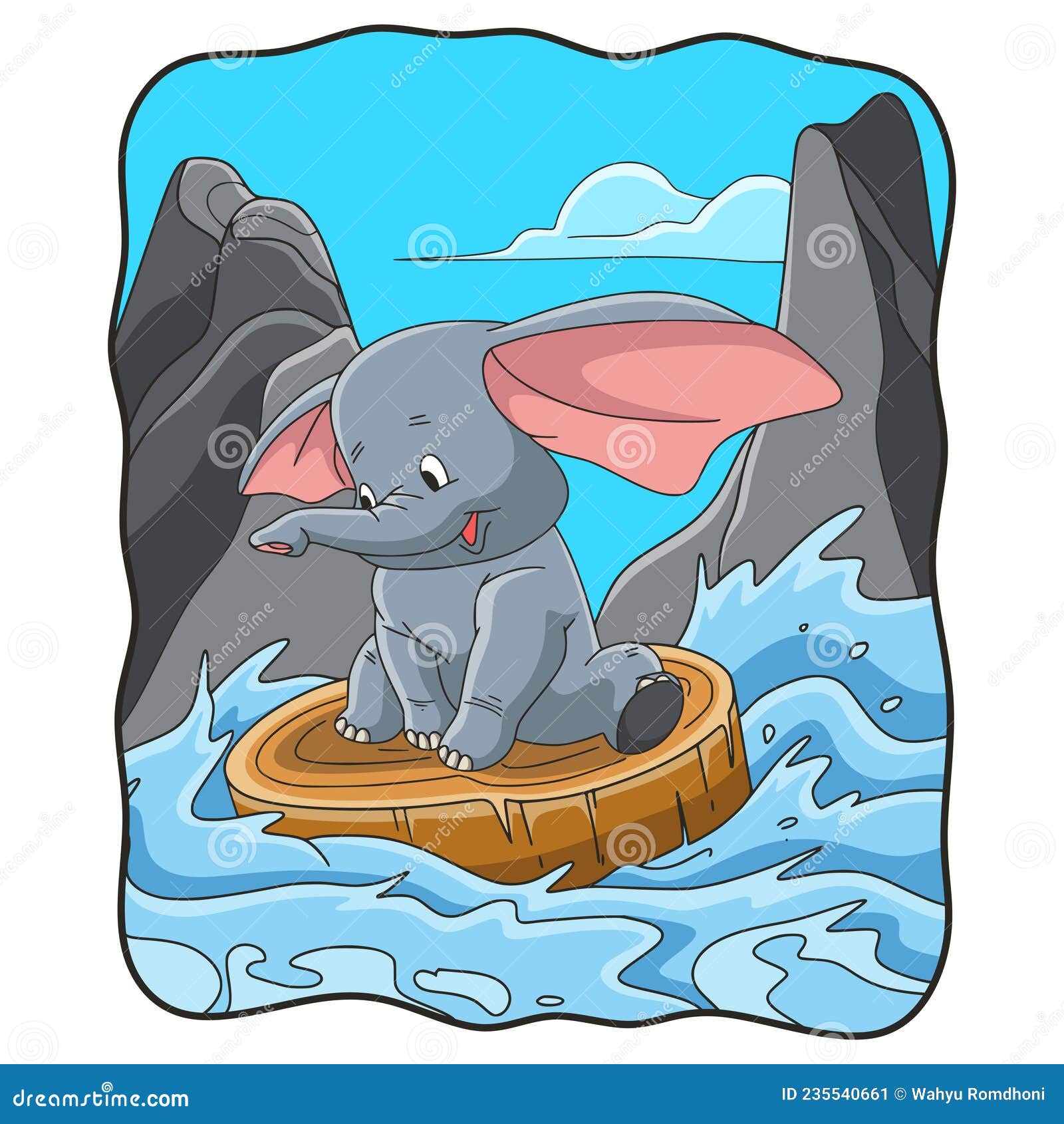 Cartoon Illustration Elephant Pulling Wood Stock Illustration ...