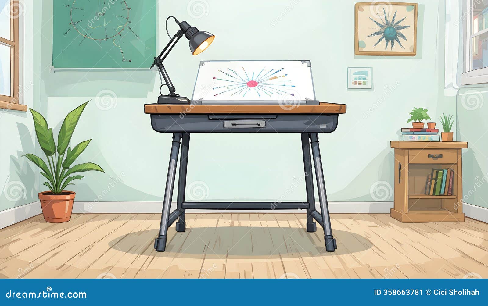 Cartoon Illustration Of Ergonomic School Drafting Table ...