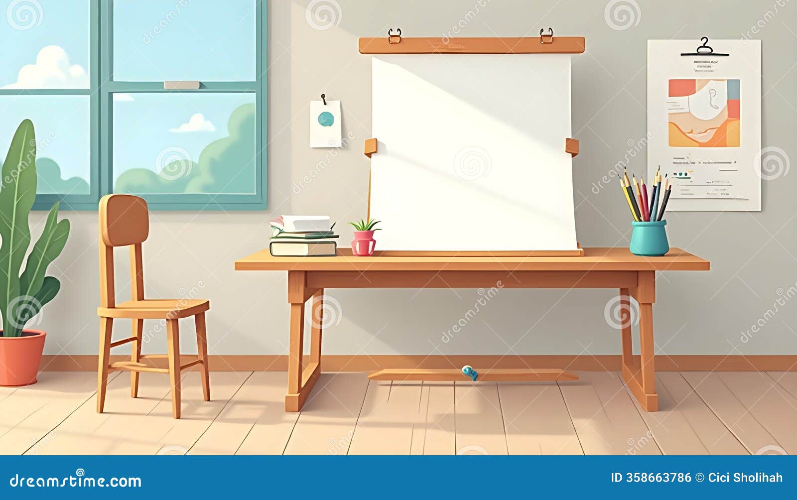 Cartoon Illustration Of Ergonomic School Drafting Table ...