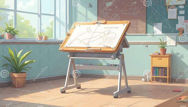 Cartoon Illustration of Ergonomic School Drafting Table. Stock ...