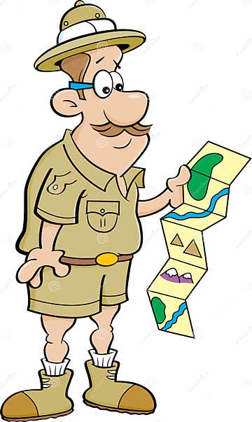 Cartoon Explorer Looking at a Map. Stock Vector - Illustration of clip ...