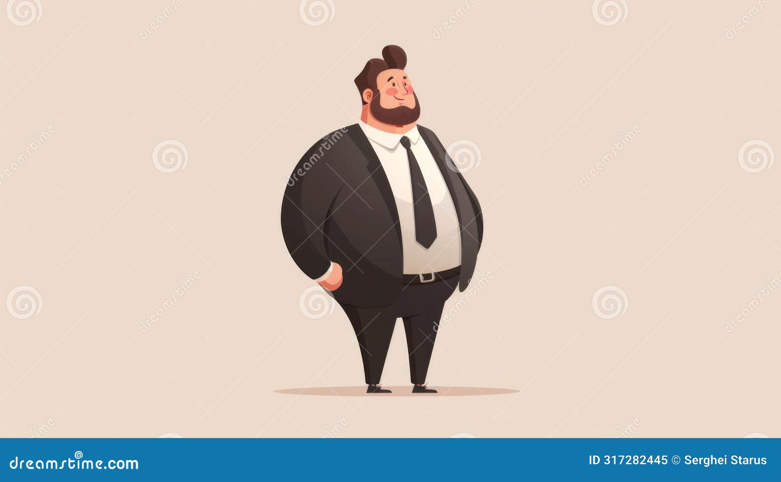 A Cartoon Illustration of a Fat Man in Black and White, AI Stock ...