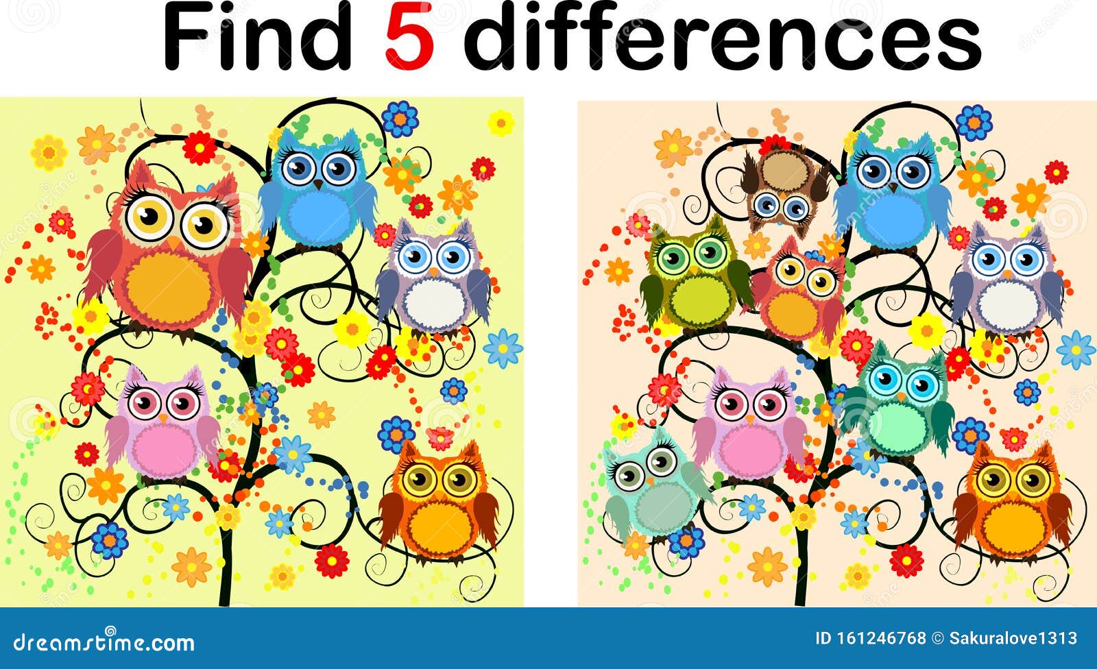 Cartoon Illustration of Find the Differences Educational Activity Game ...