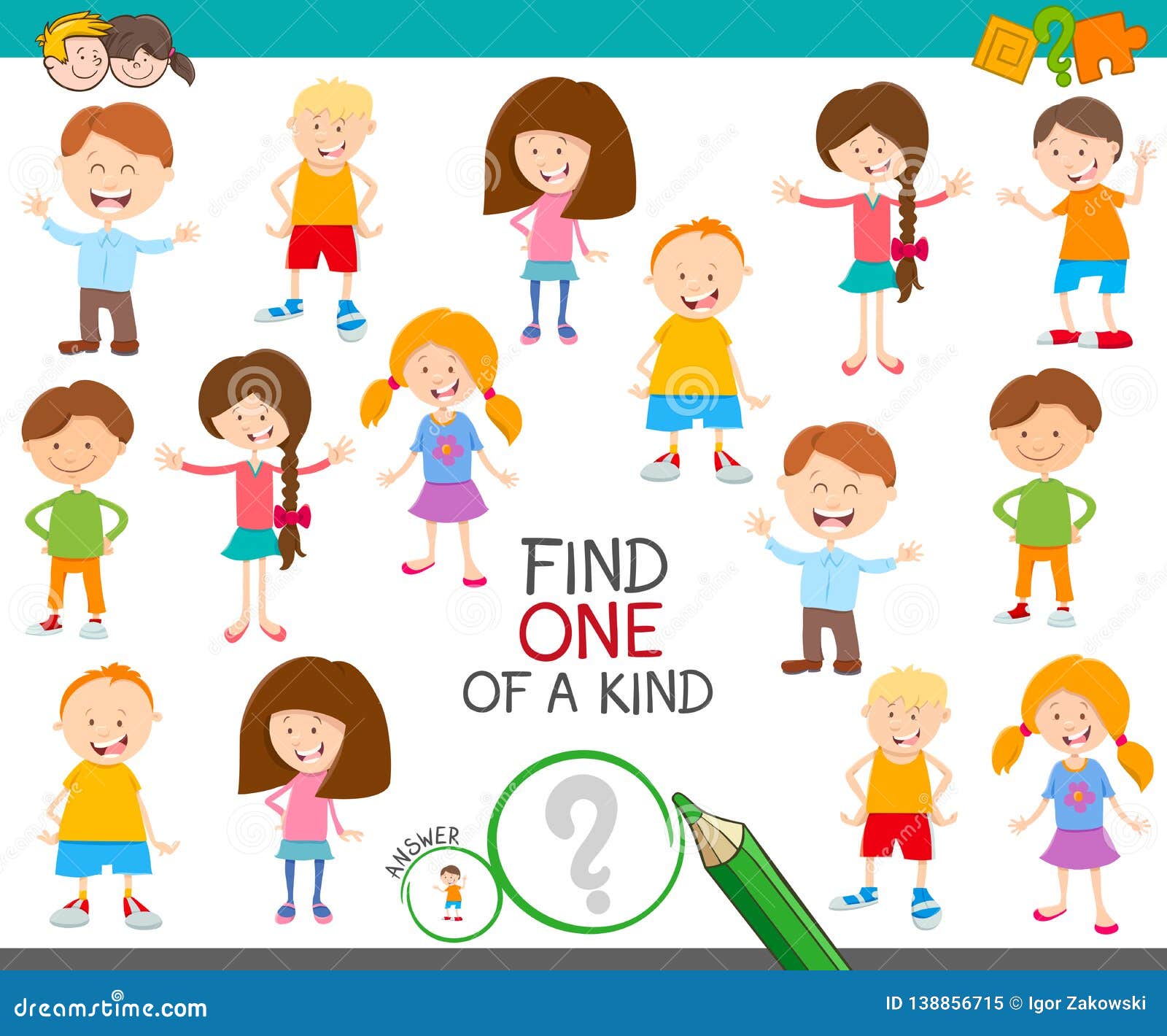 One of a Kind Game with Cute Cartoon Children Stock Vector ... One of a Kind Game with Cute Cartoon Children Stock Vector ...