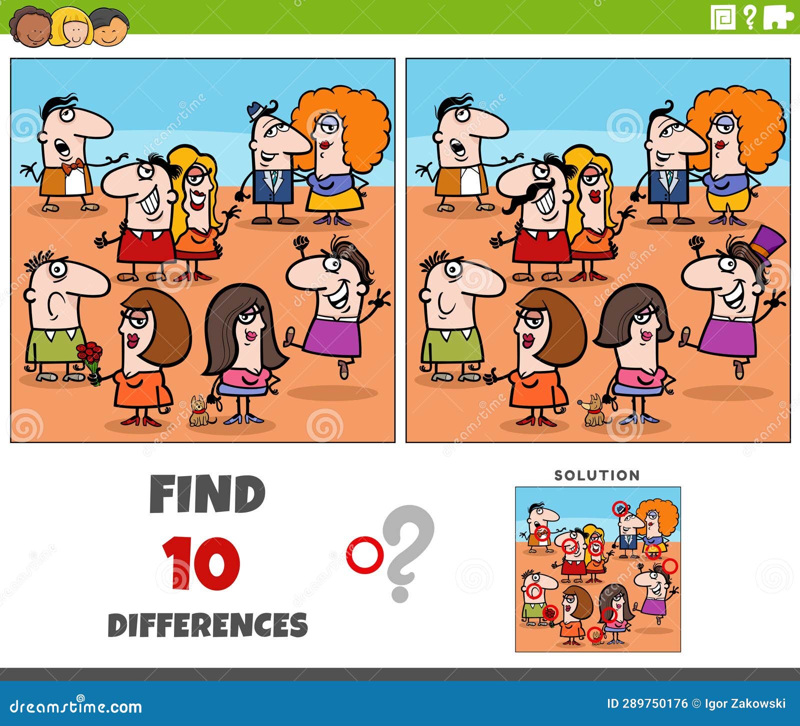 Differences Activity with Funny Cartoon People Stock Vector ...