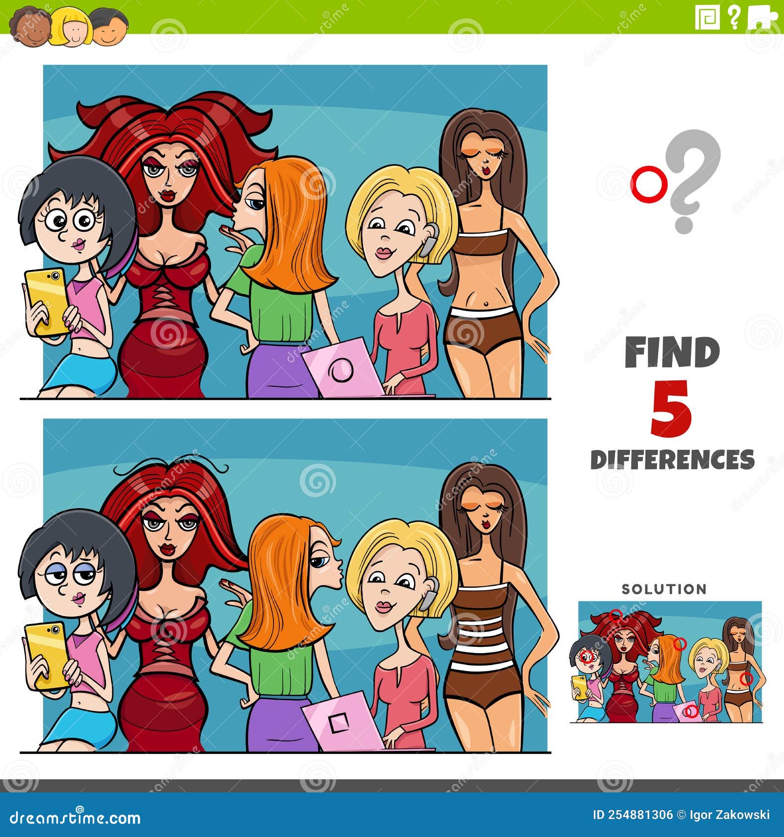 Differences Educational Game with Comic Woman Characters Stock Vector - Illustration of funny ...