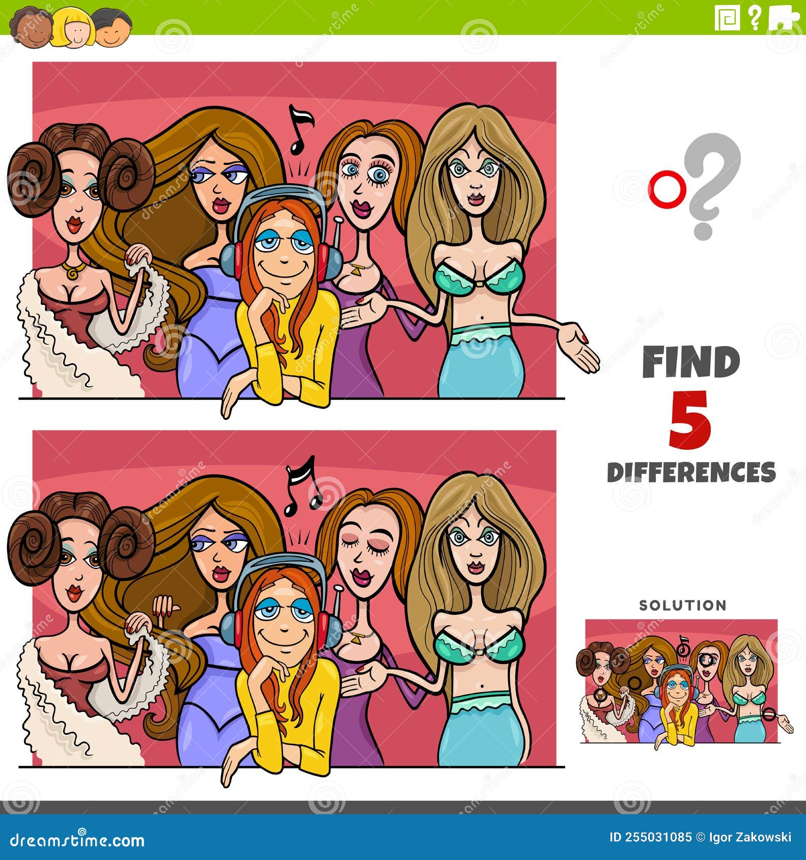 Differences Educational Game with Comic Women Stock Vector ...