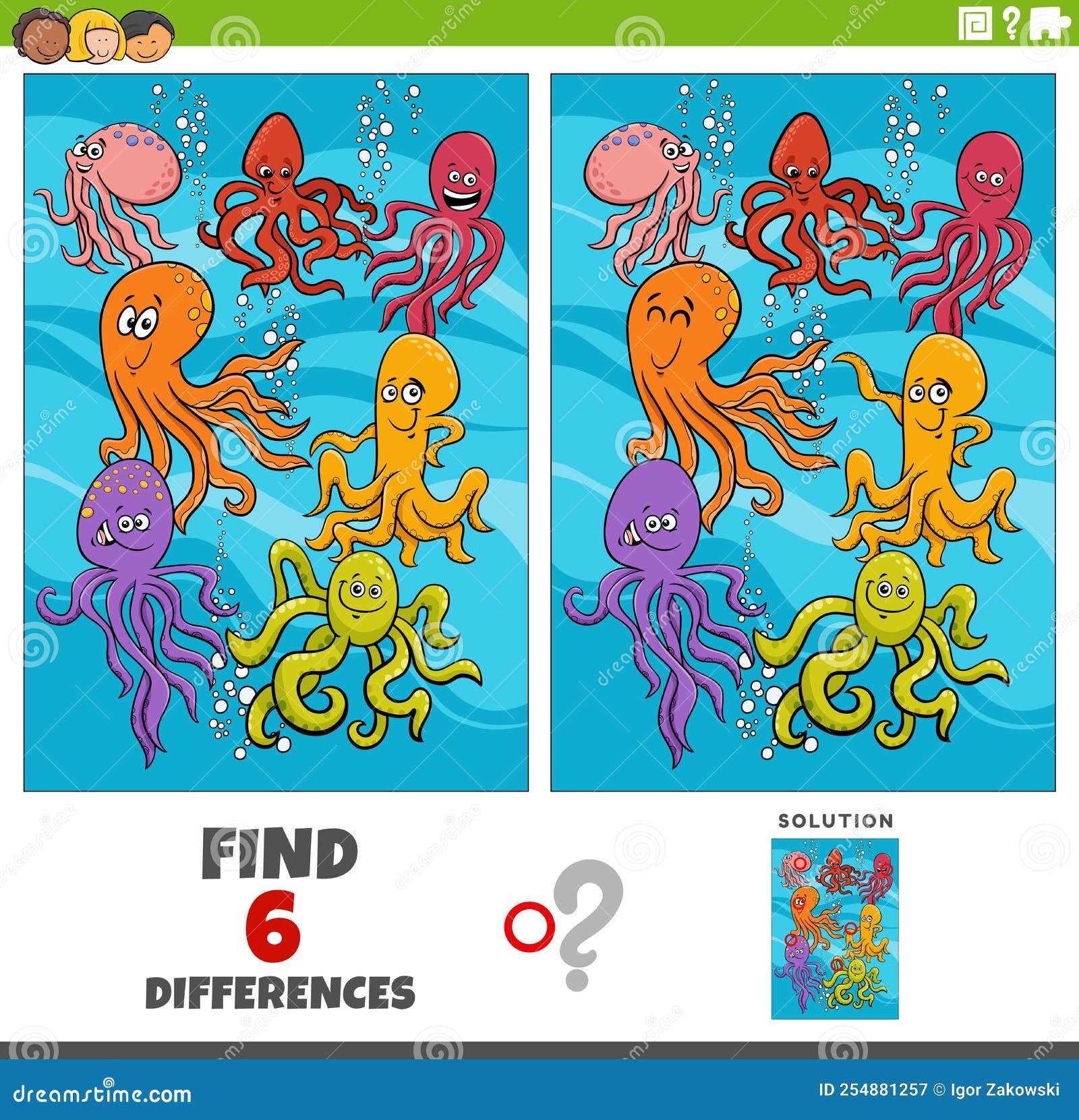 Differences Game with Cartoon Octopus Animal Characters Stock Vector ...