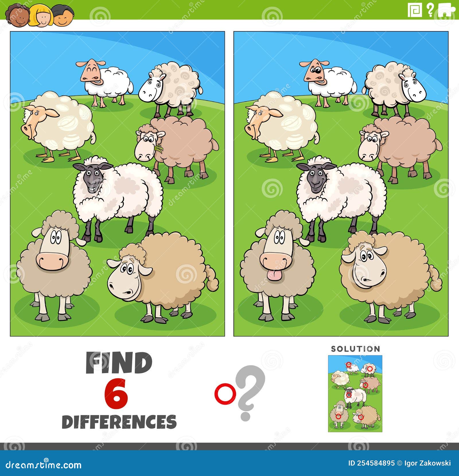 Differences Game with Cartoon Sheep Farm Animal Characters Stock Vector ...