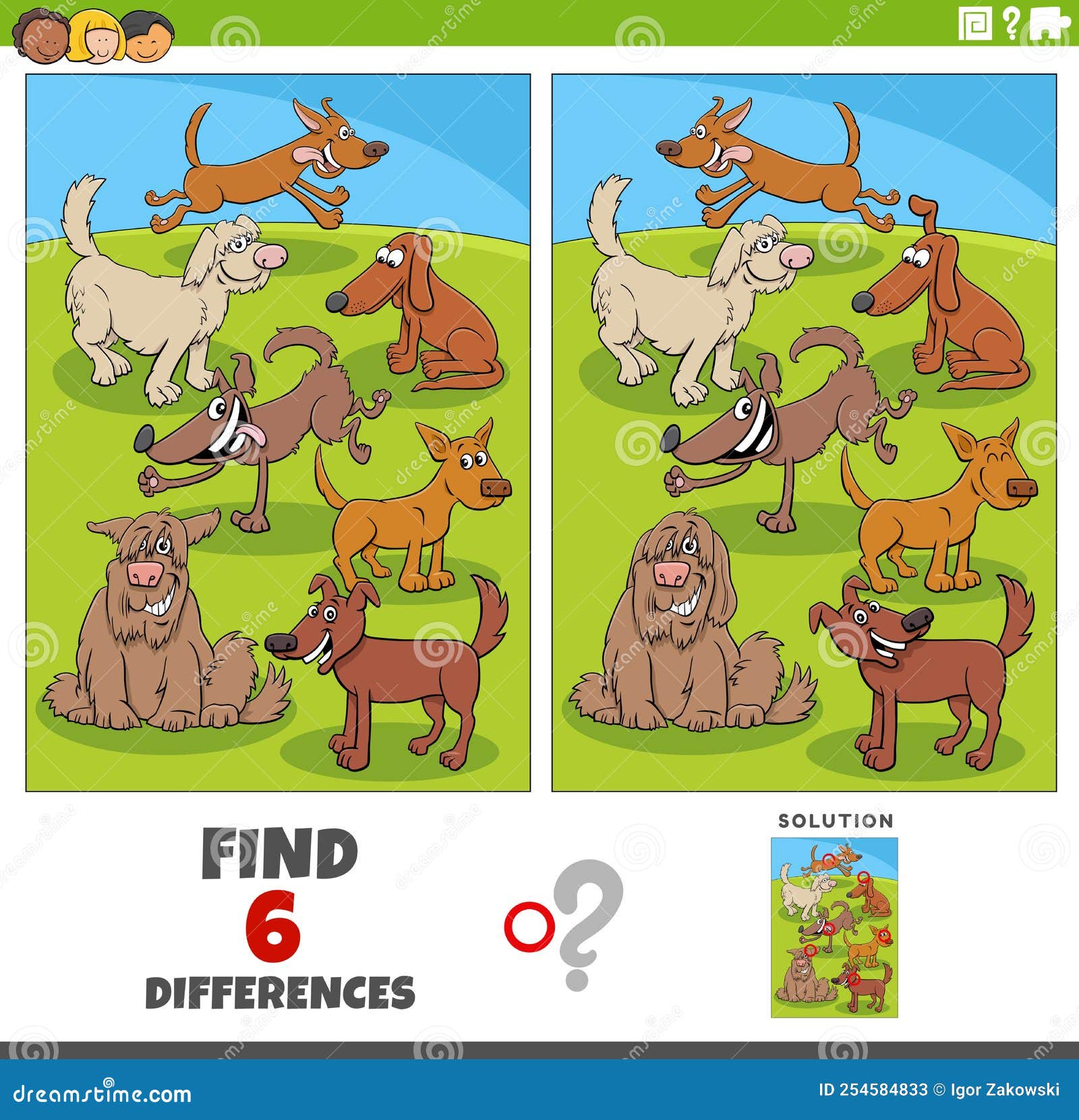 Differences Task with Cartoon Dogs Animal Characters Stock Vector ...
