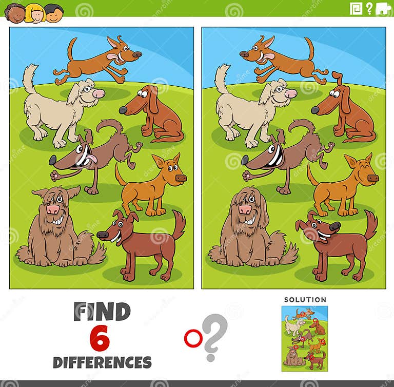 Differences Task with Cartoon Dogs Animal Characters Stock Vector - Illustration of preschool ...