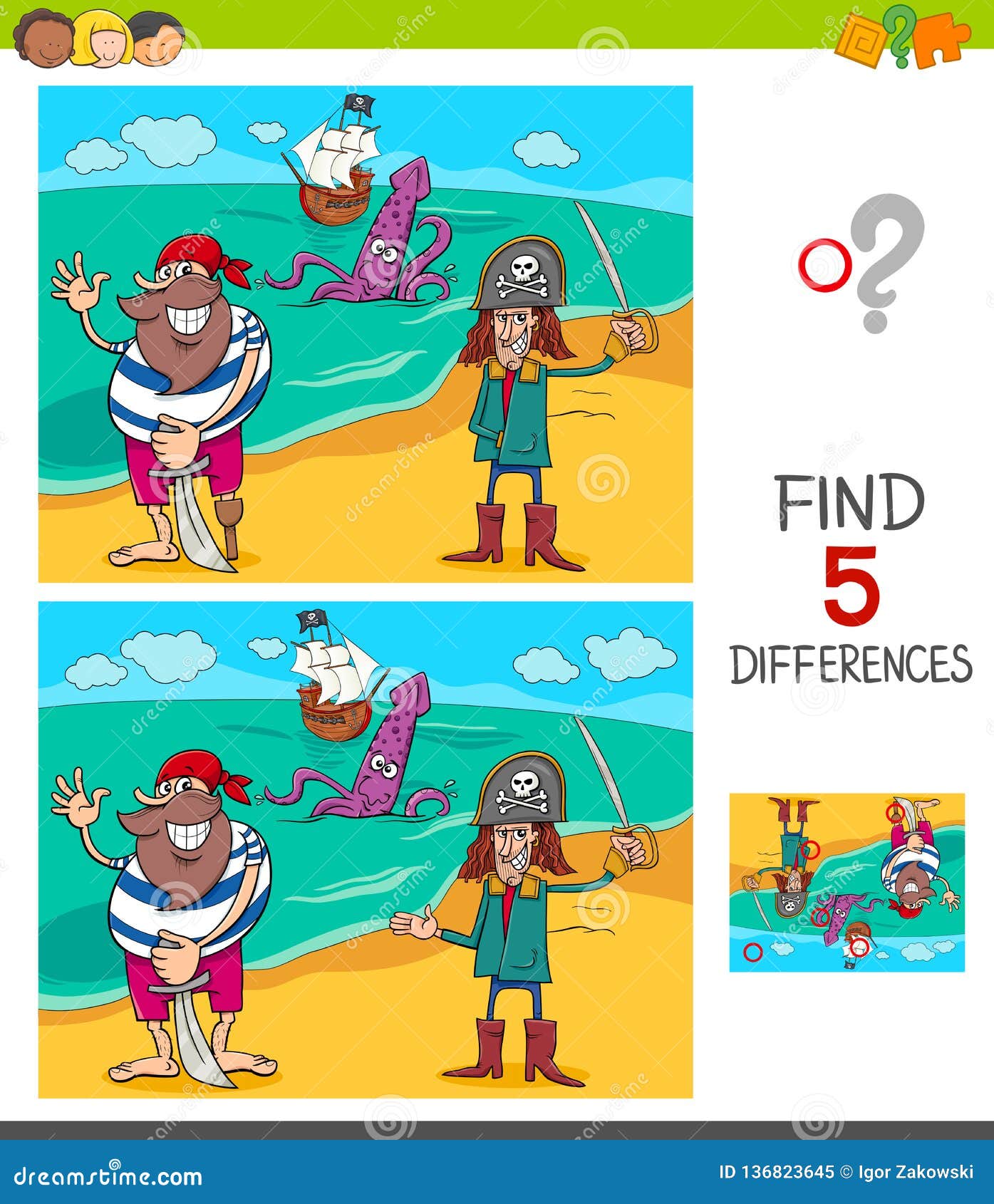 Differences Game with Funny Pirates Stock Vector - Illustration of ...