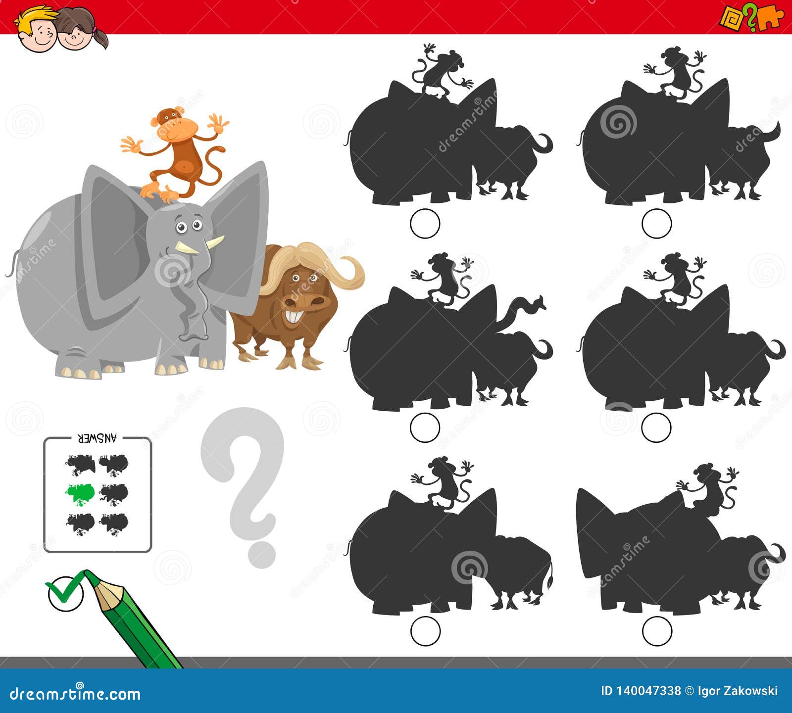 Shadows Game with Animal Characters Stock Vector - Illustration of ...