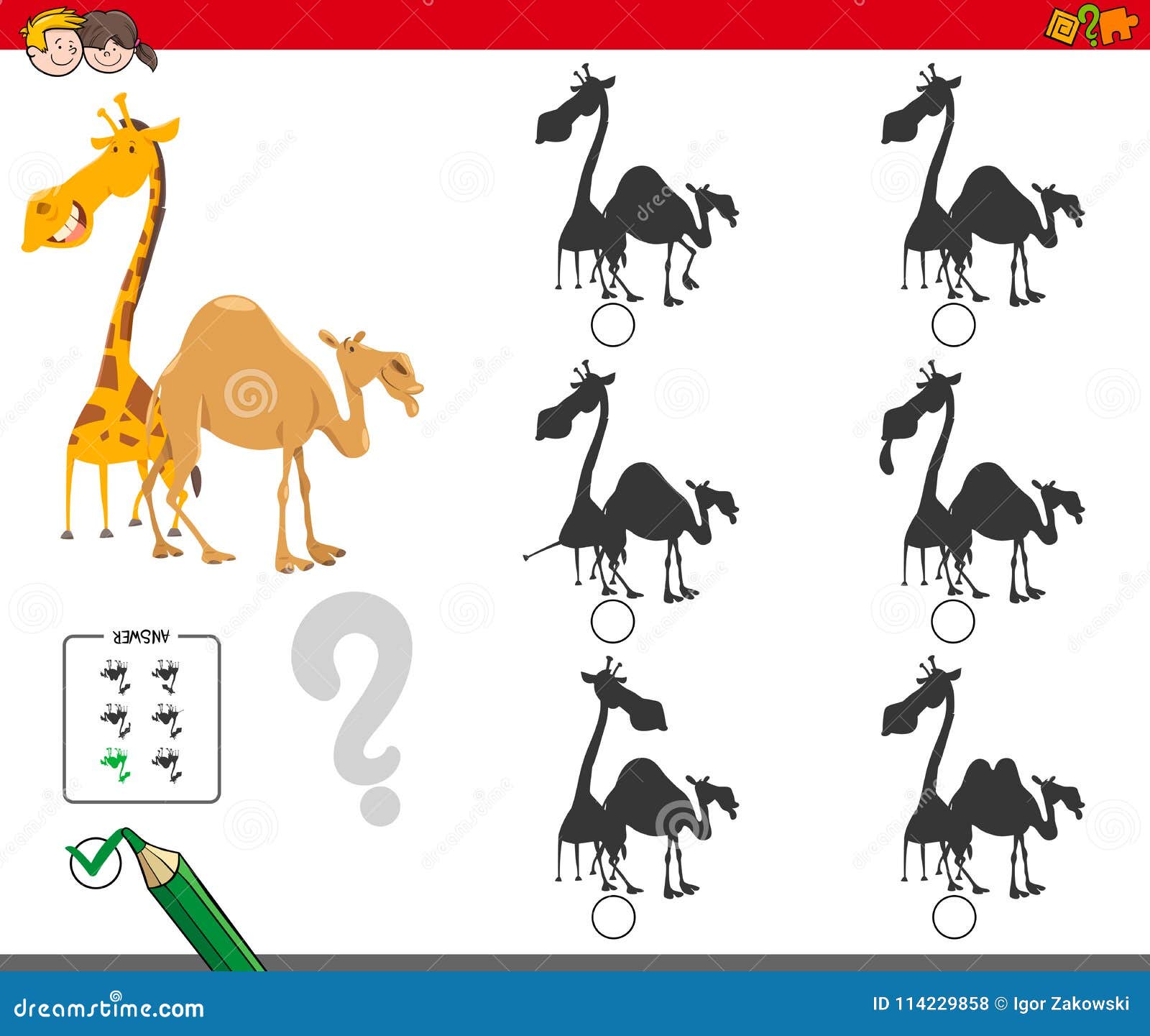 Shadows Activity Game with Giraffe and Camel Stock Vector ...