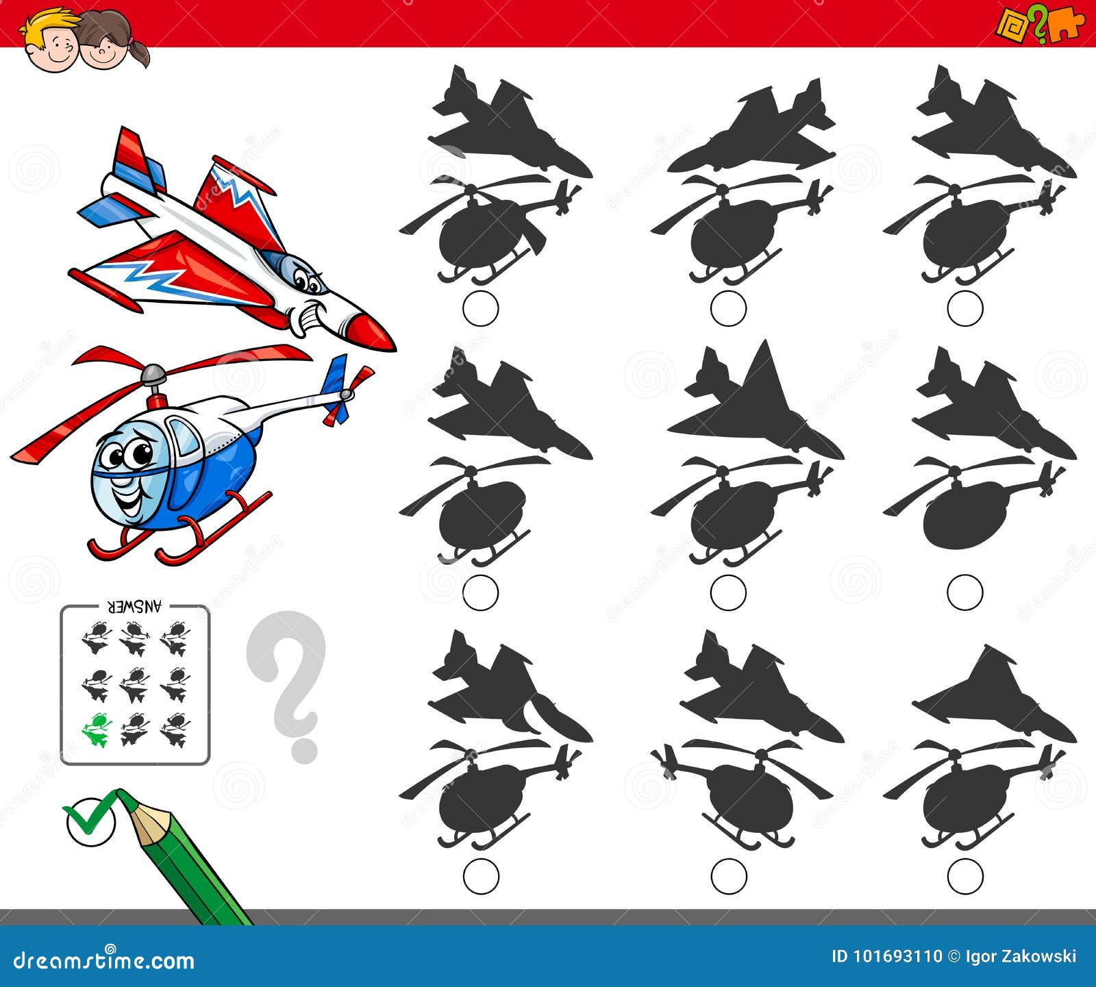 Educational Shadow Game with Aircraft Stock Vector - Illustration of ...