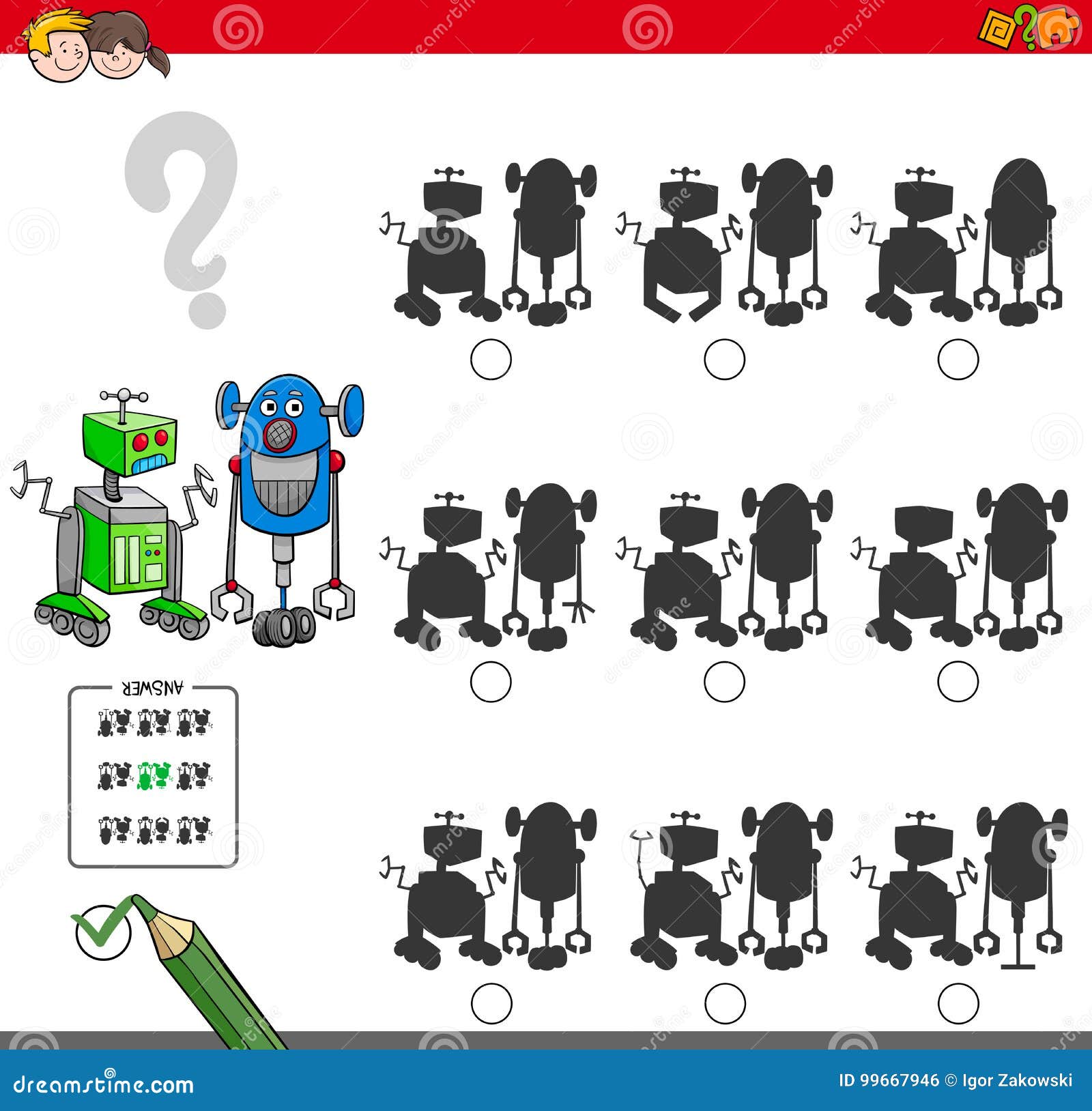 Educational Shadow Game with Robots Stock Vector - Illustration of ...