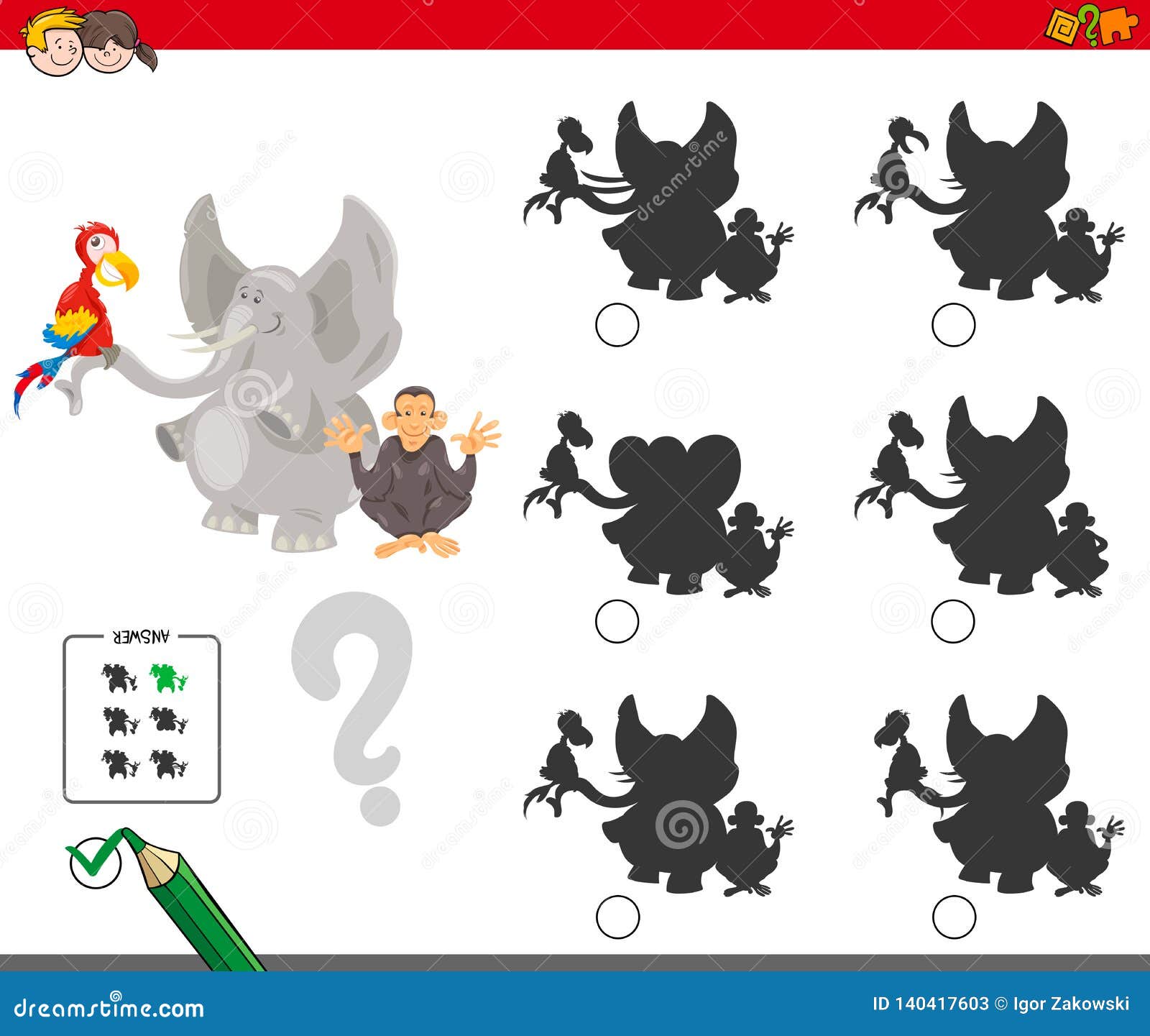 Shadows Game with Cartoon Animal Characters Stock Vector - Illustration ...