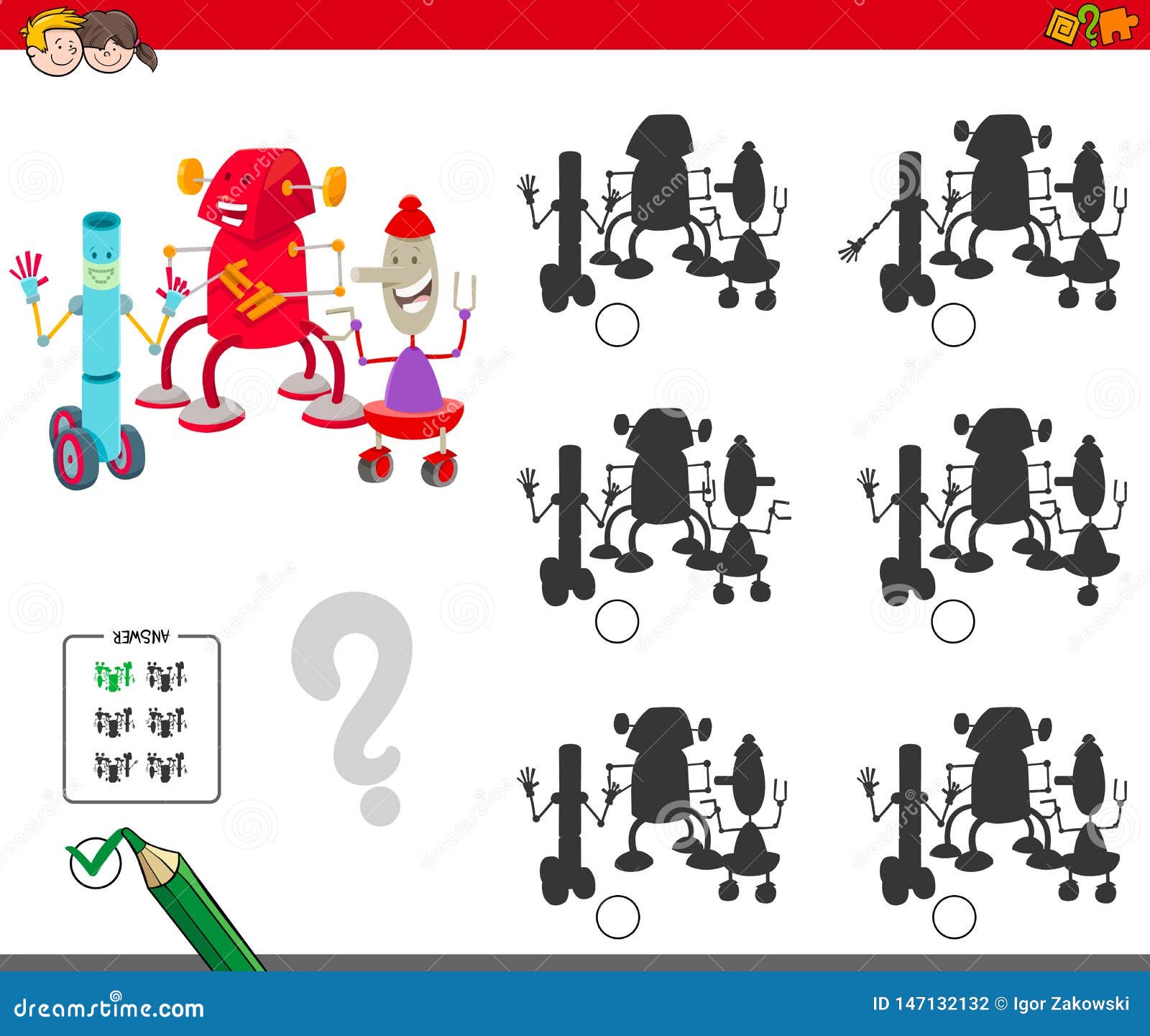 Shadows Game with Happy Robots Stock Vector - Illustration of drawing ...