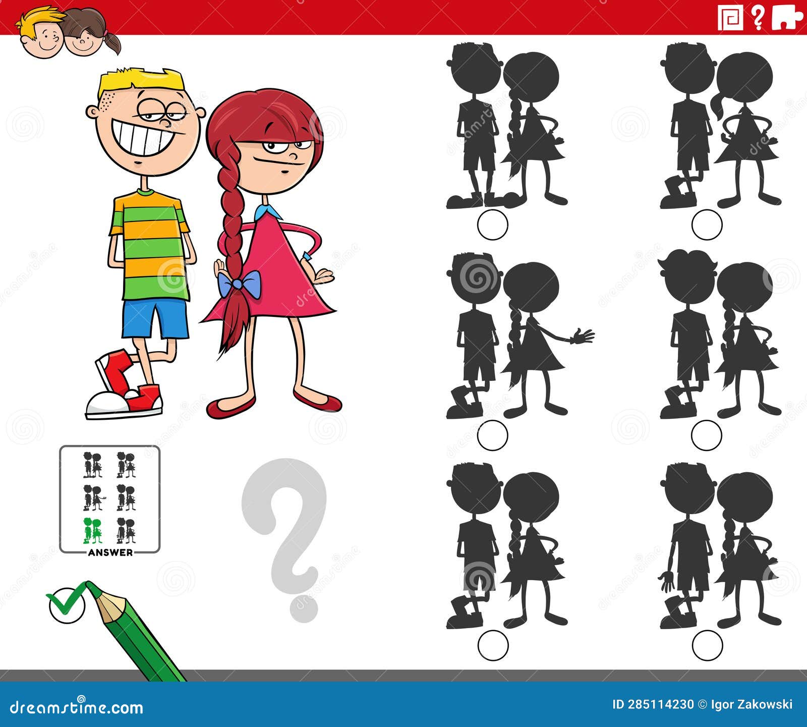 Educational Shadows Game with Girl and Boy Characters Stock Vector ...