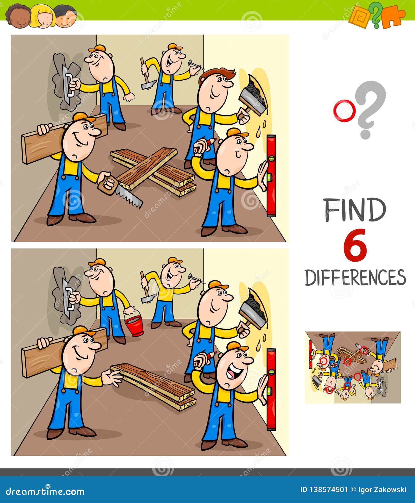 Find Differences Game with Builders Stock Vector - Illustration of ...