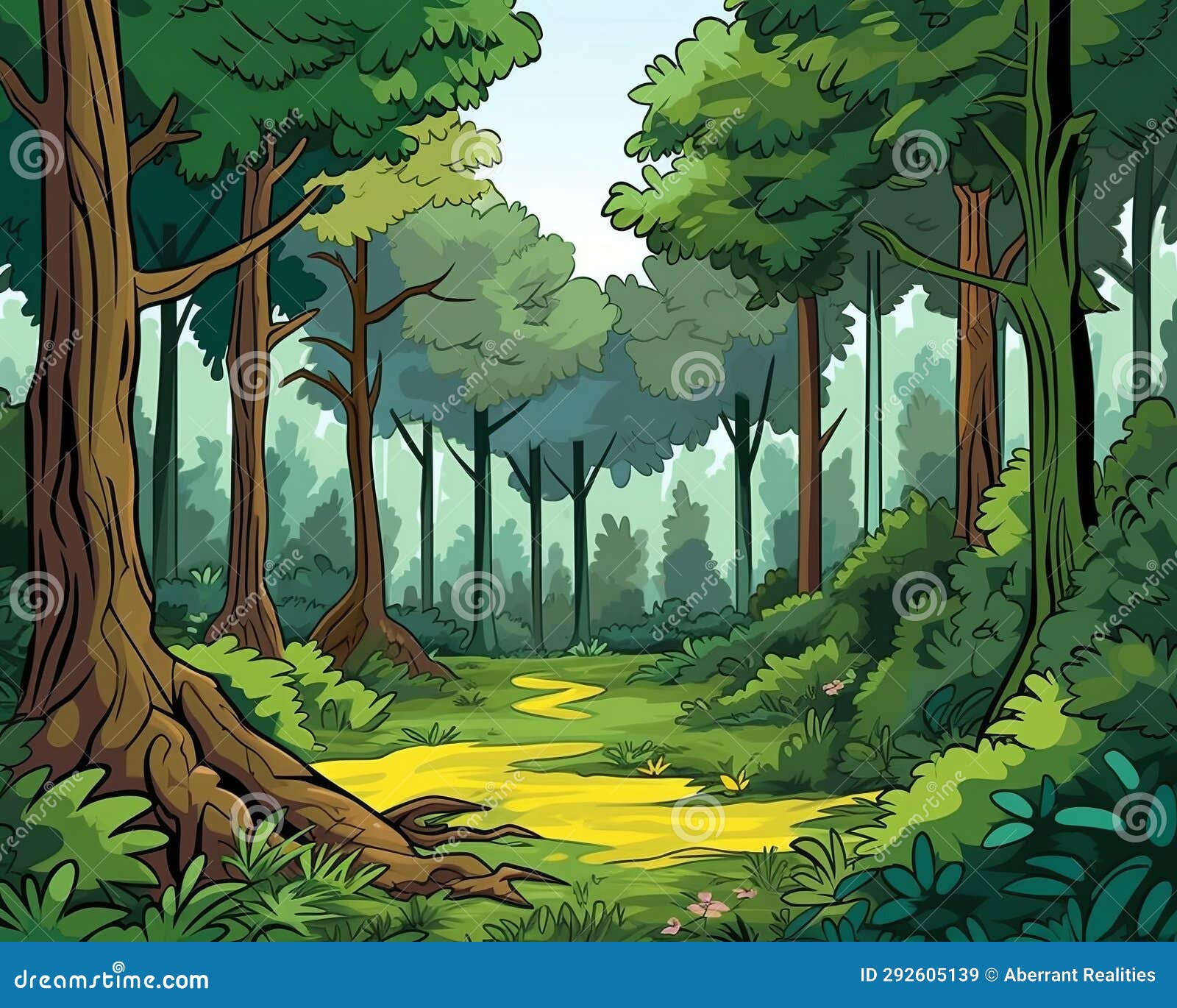 Cartoon Illustration of a Forest Path Stock Illustration - Illustration ...