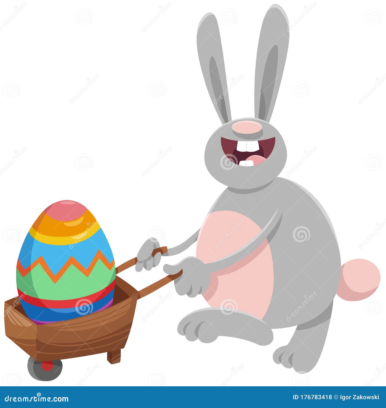 Cartoon Easter Bunny with Big Egg on Wheelbarrow Stock Vector ...