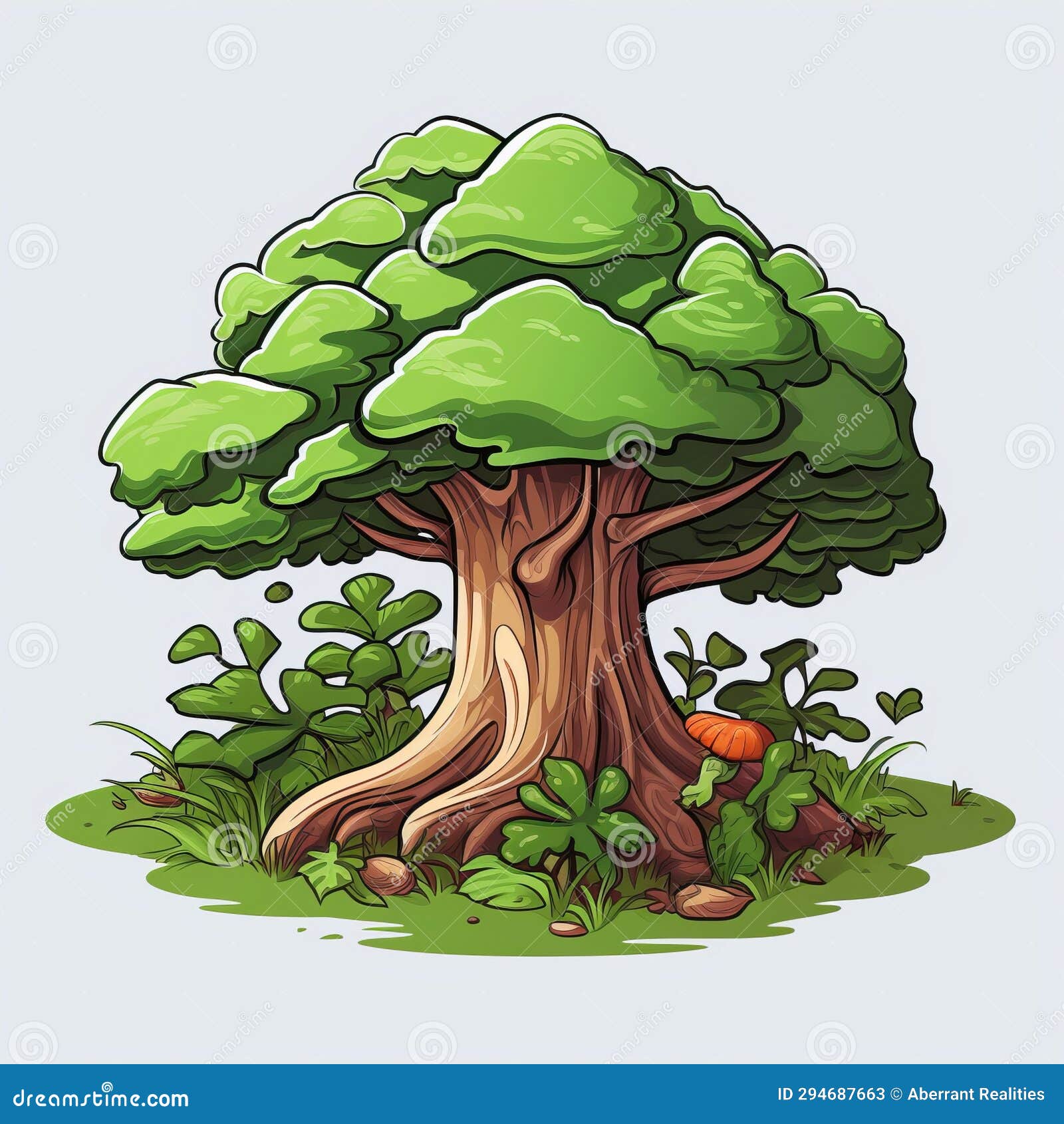 Cartoon Illustration of a Green Tree in the Forest Stock Illustration ...