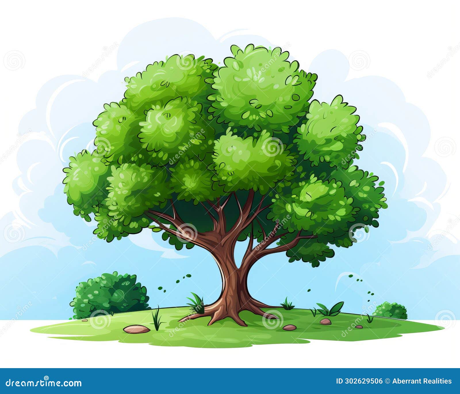 Cartoon Illustration of a Green Tree on a Hill Stock Illustration ...