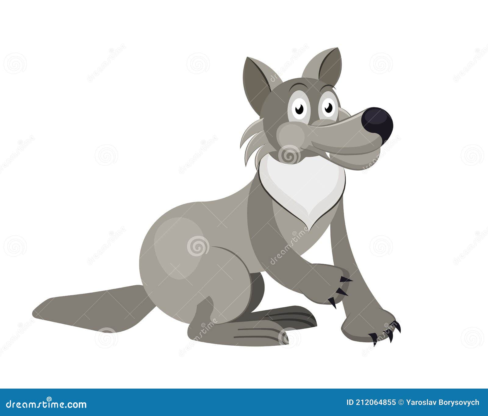 Cartoon Illustration of Grey Wolf Character for Children. Flat Vector ...