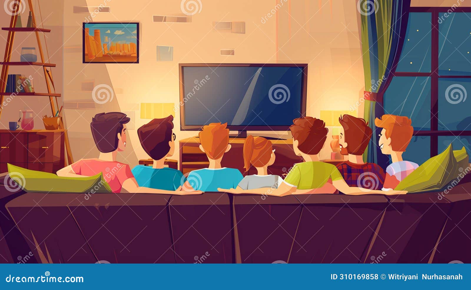 Cartoon Illustration Group of Family Watching TV. AI Generative Stock ... Cartoon Illustration Group of Family Watching TV. AI Generative Stock ...