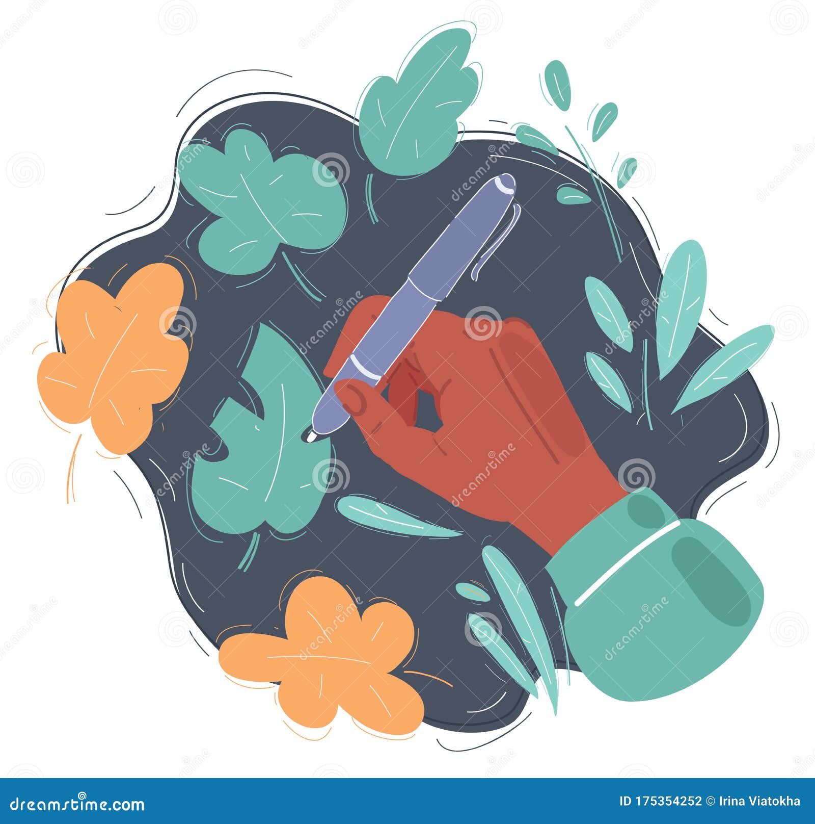 Cartoon Illustration Hand with Pen on Dark. Stock Vector - Illustration ...