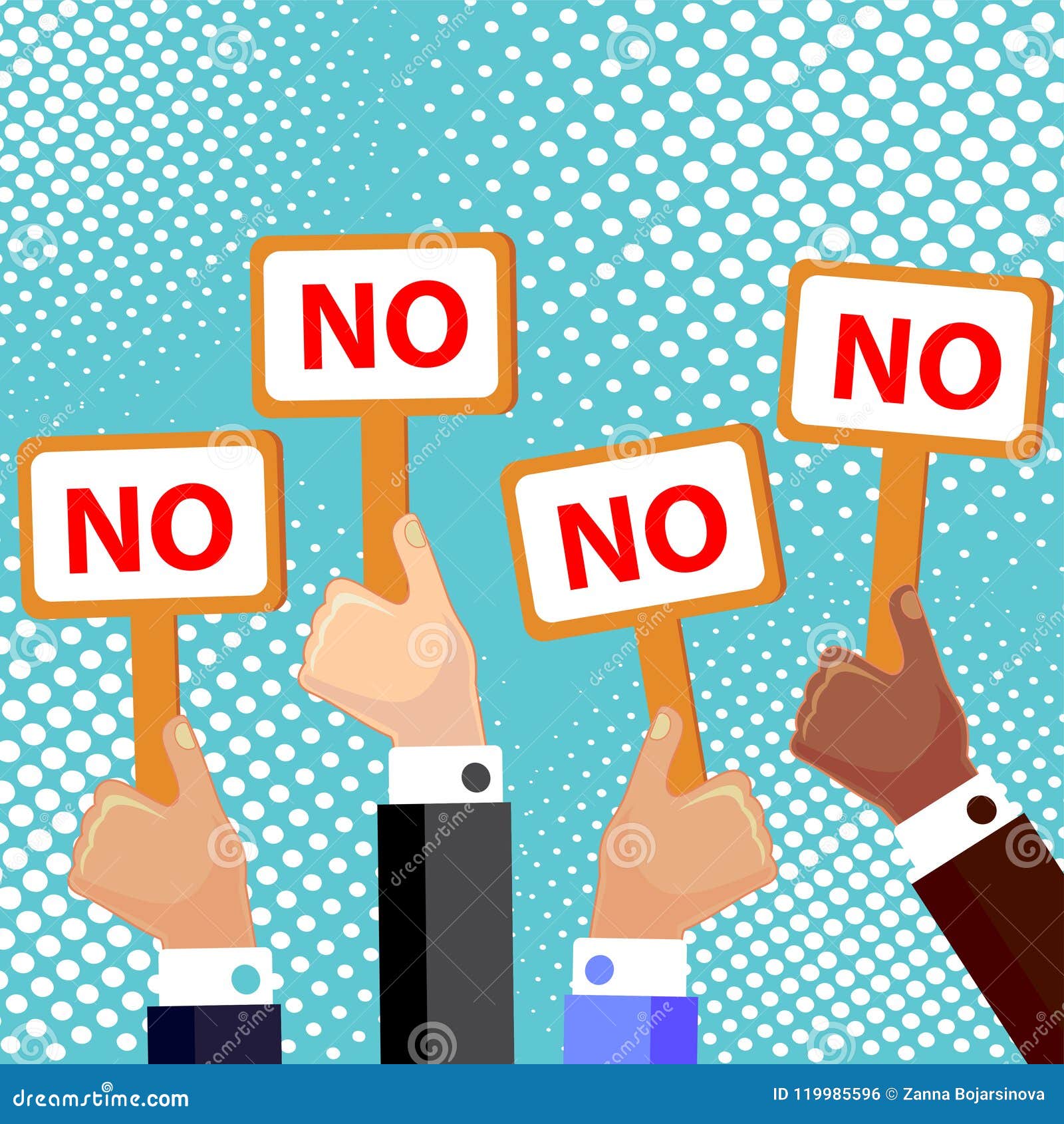 Cartoon Illustration of Hands Holding Plate with Word NO! Stock Vector ...