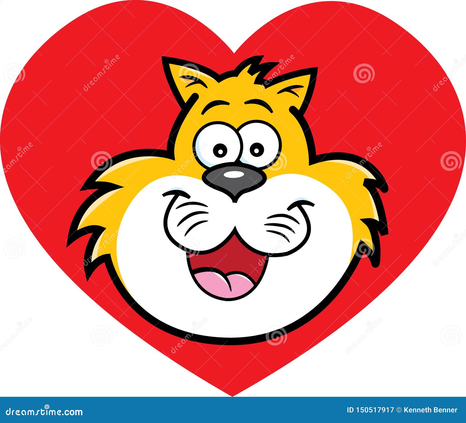 Cartoon Happy Cat Head Inside a Heart. Stock Vector - Illustration of ...