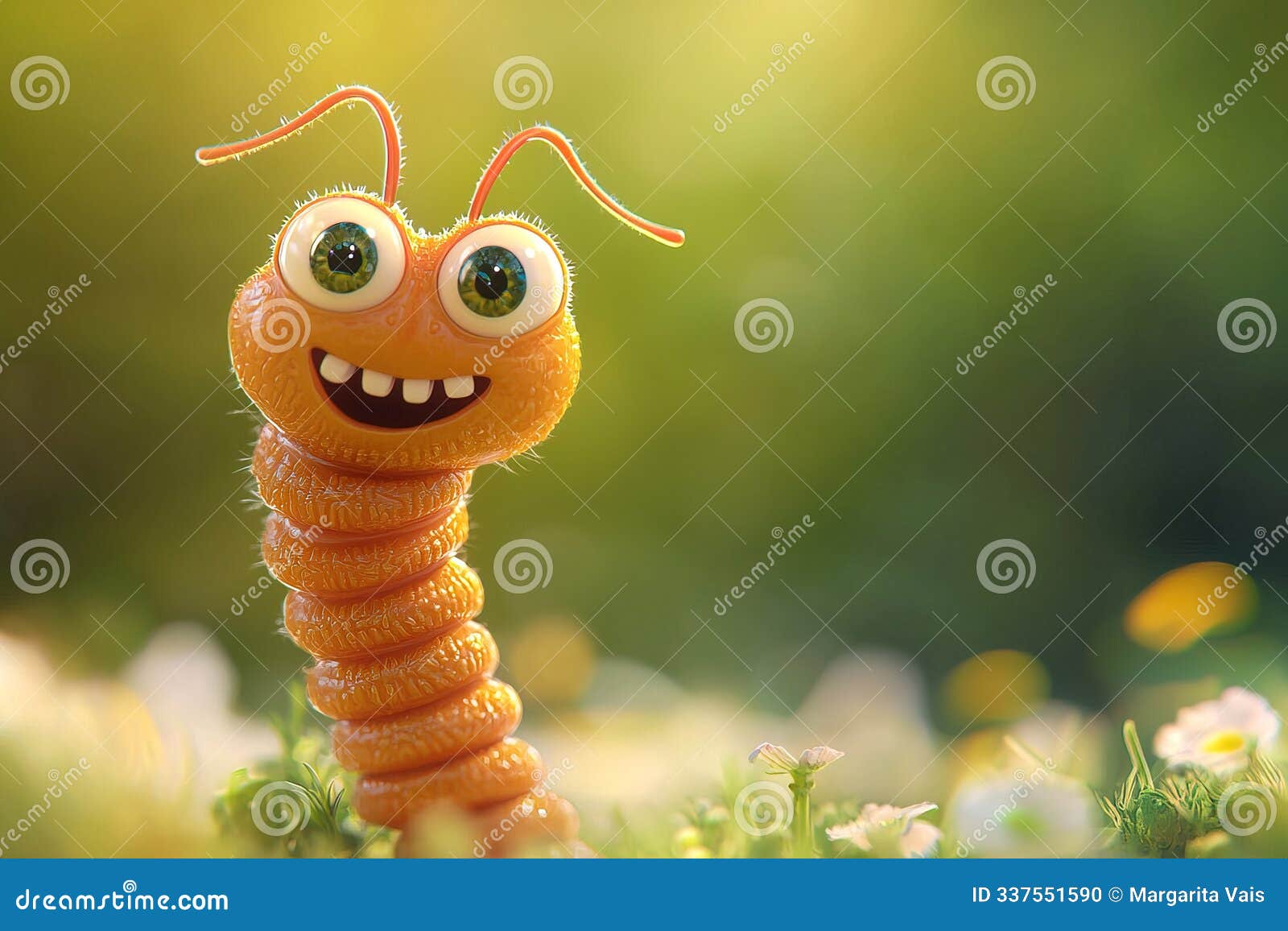Cartoon Illustration Happy Earthworm on Field Stock Illustration ...