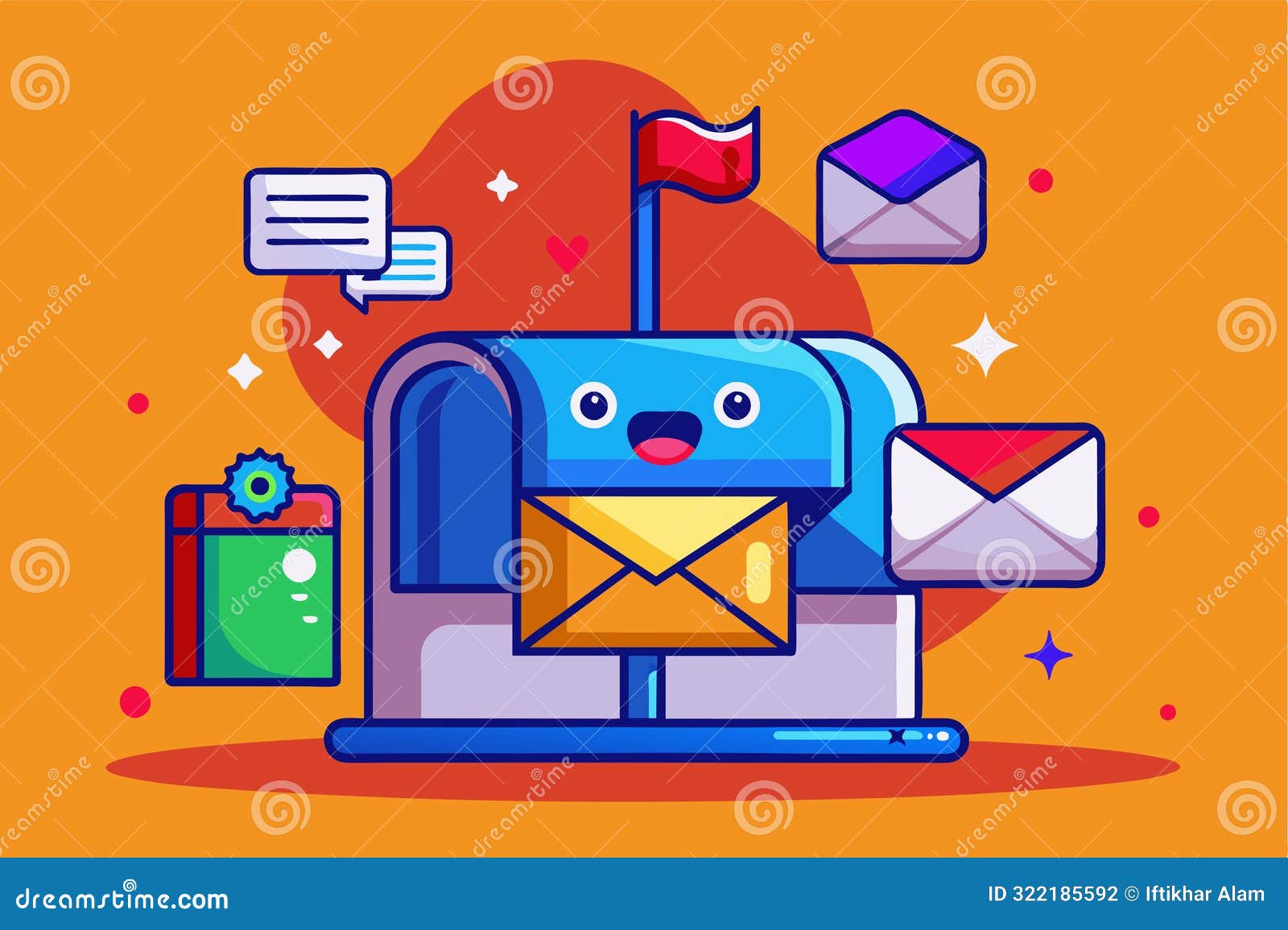 A Cartoon Illustration of a Happy Mailbox with a Full Inbox and ...