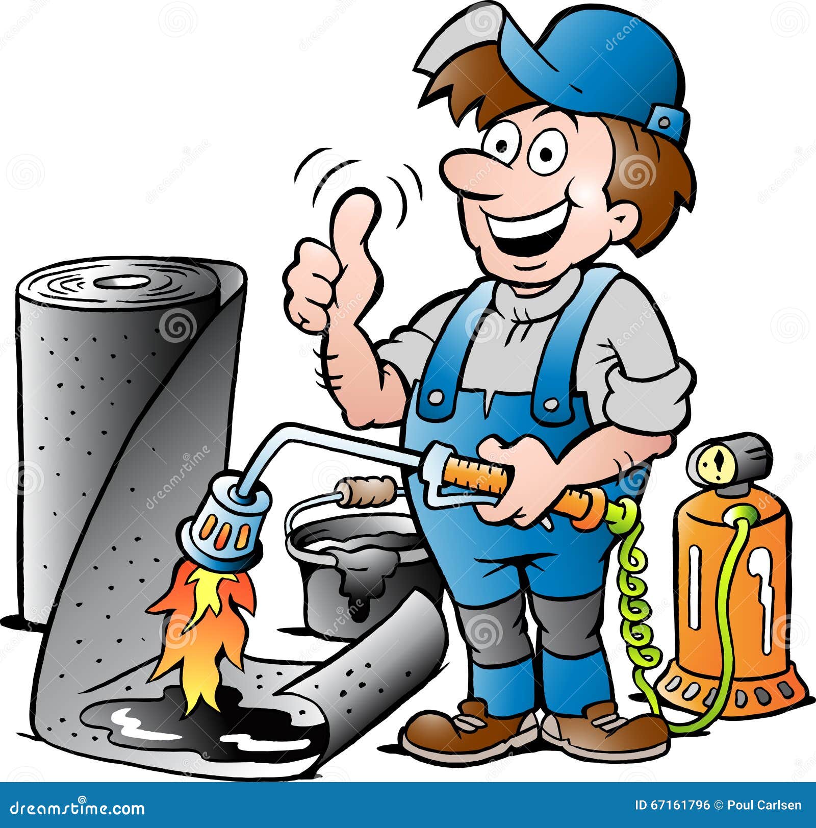 Cartoon Illustration of a Happy Working Roofer Giving Thumb Up Stock ...