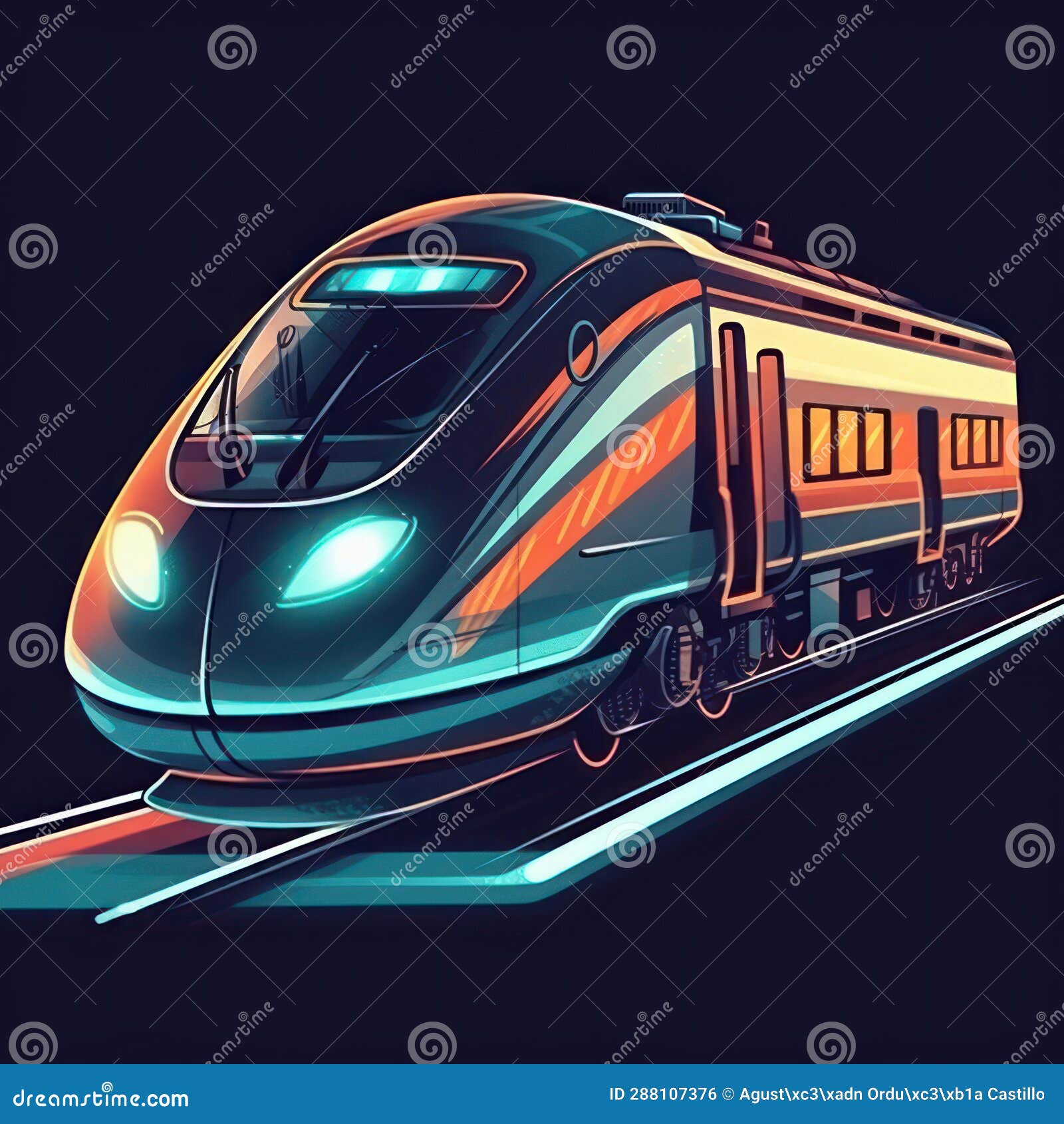 Cartoon Illustration of a High Speed Train. Stock Photo - Image of ...