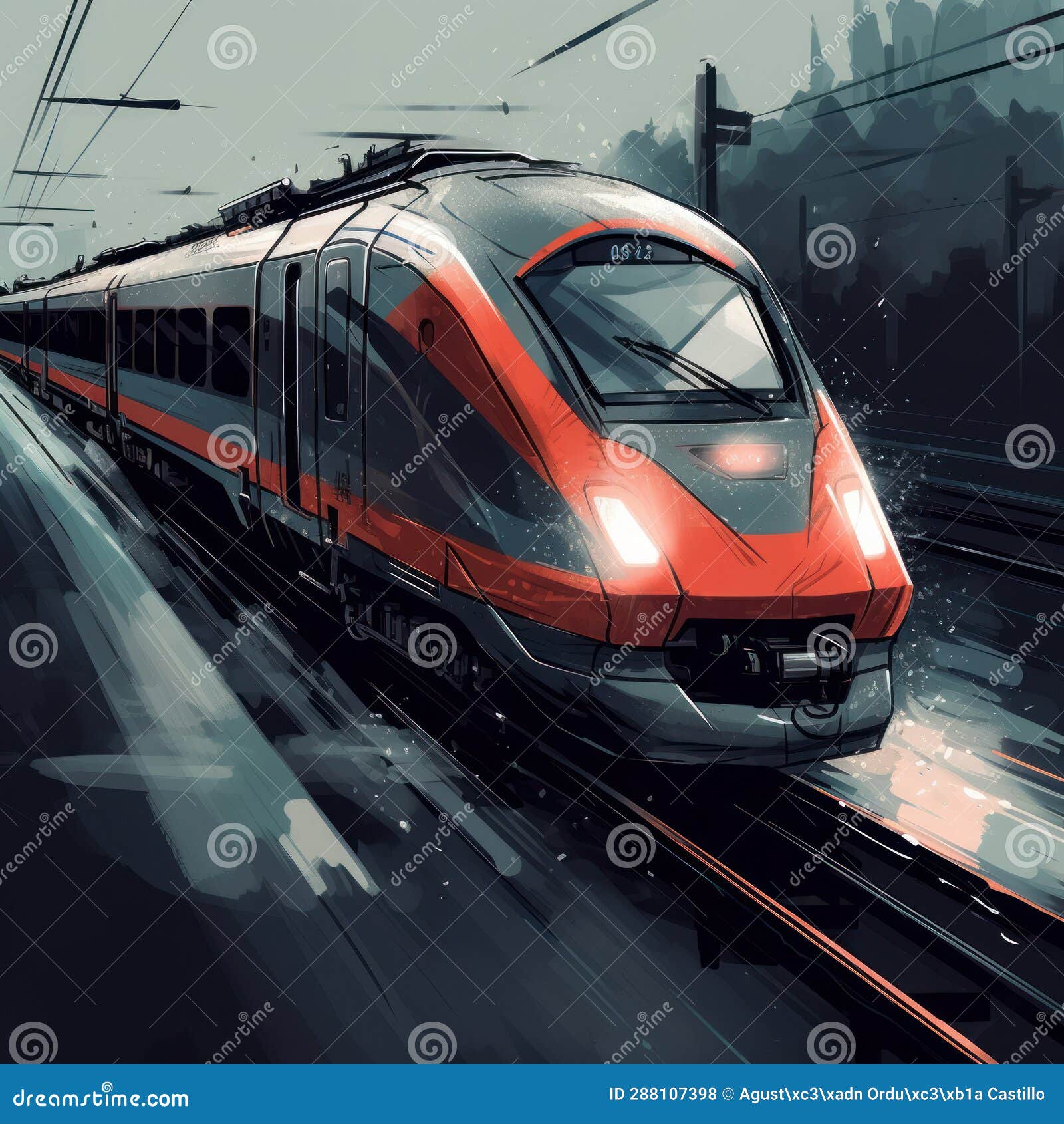 Cartoon Illustration of a High Speed Train. Stock Photo - Image of ...