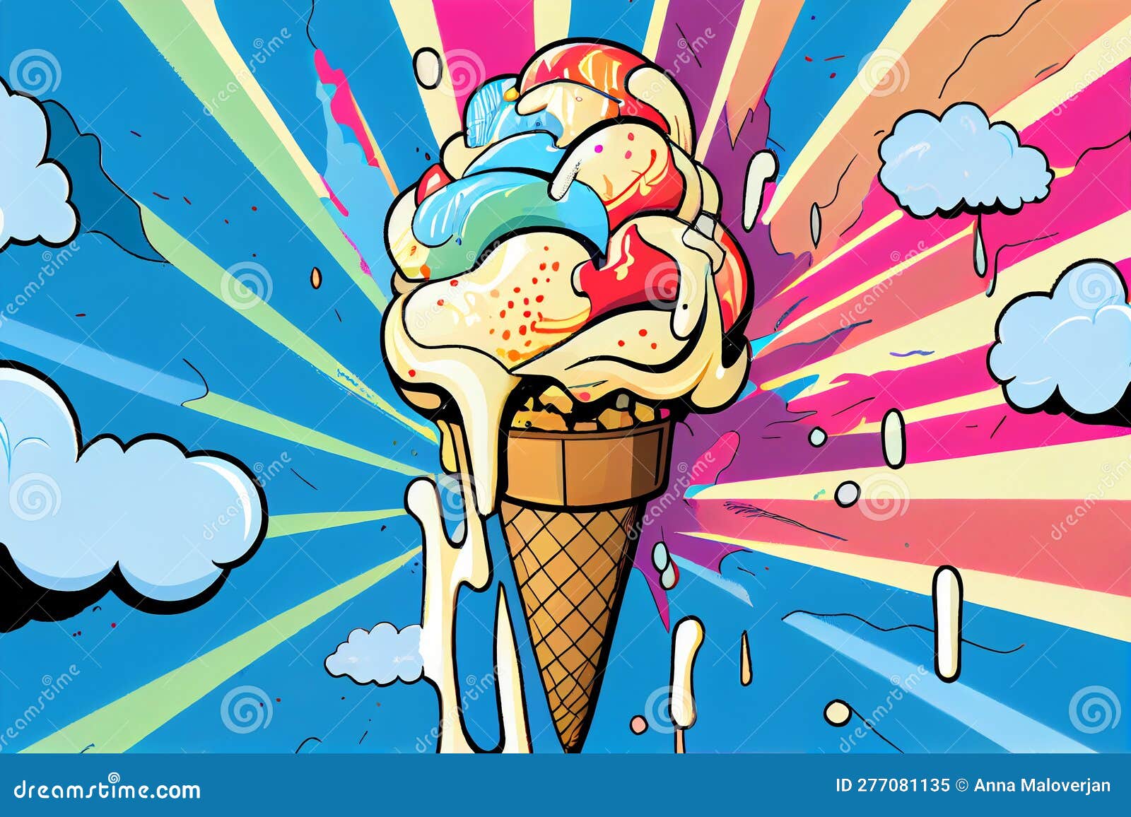 Cartoon Illustration of Ice Cream. Greeting Cartoon Card Stock ...
